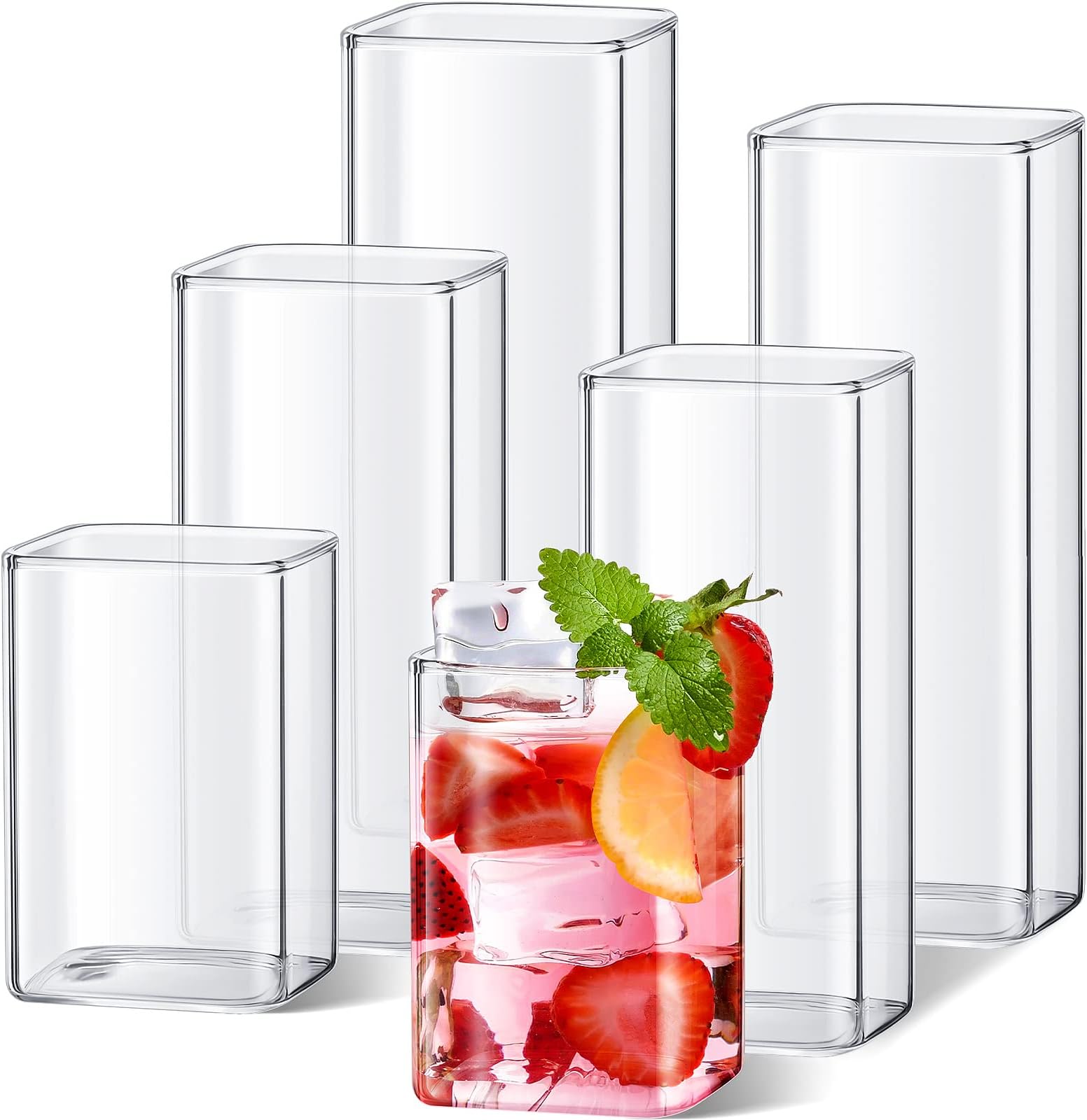 Amazon.com | Set of 6 Square Drinking Glasses 8 oz 13 oz 17 oz Square ...