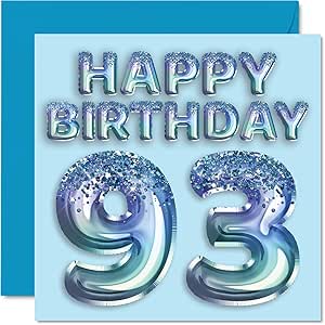 93rd Birthday Card for Men - Blue Glitter Party Balloon - Happy ...
