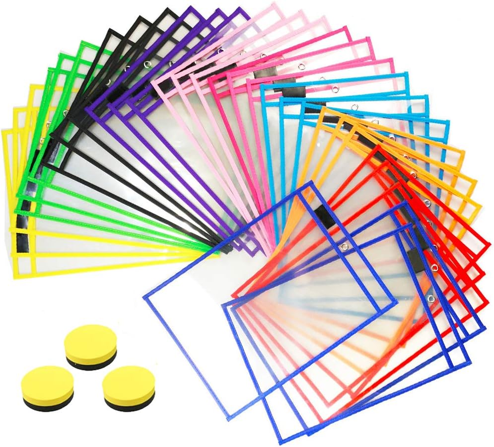 Multicolored Dry Erase Pockets, Resuable Sheet Protectors with 10 ...