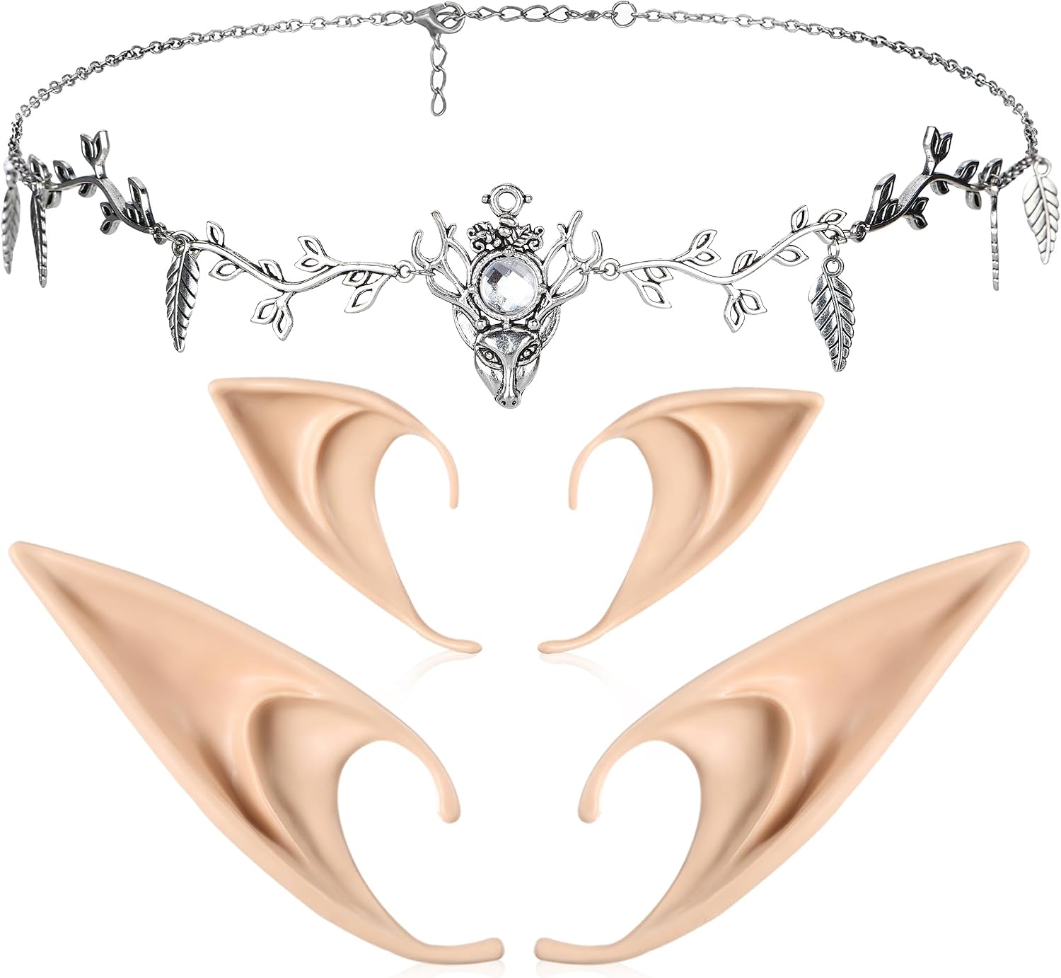 Amazon.com: FRESHME Elf Ears with Deer Head Chain, Sliver Antler ...