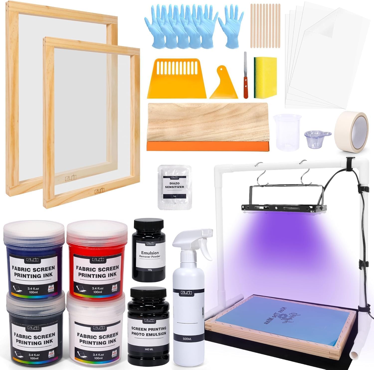 Amazon.com: Caydo 51PCS All-in-One Screen Printing Kit with 50W LED UV ...