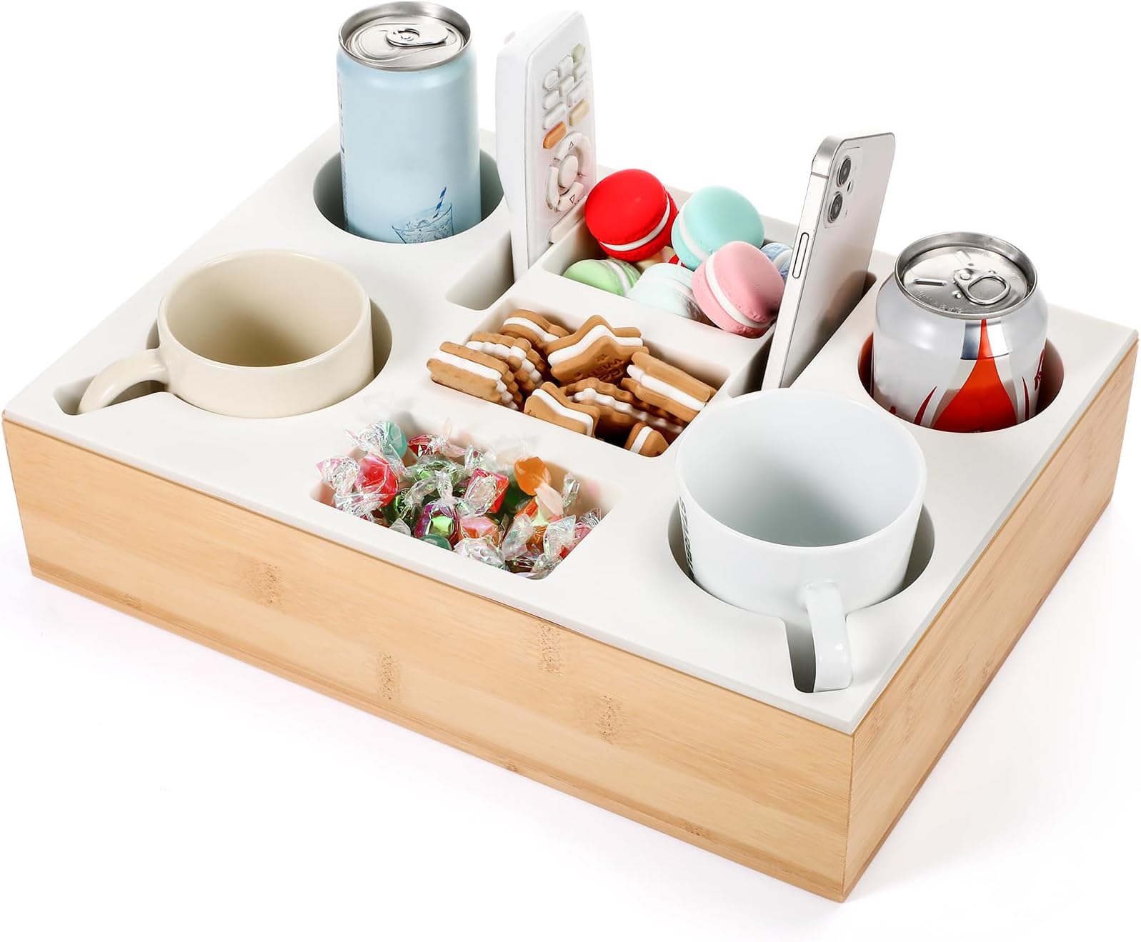 Amazon.com: Yerliker Couch Cup Holder Tray Silicone Bamboo Couch Caddy ...