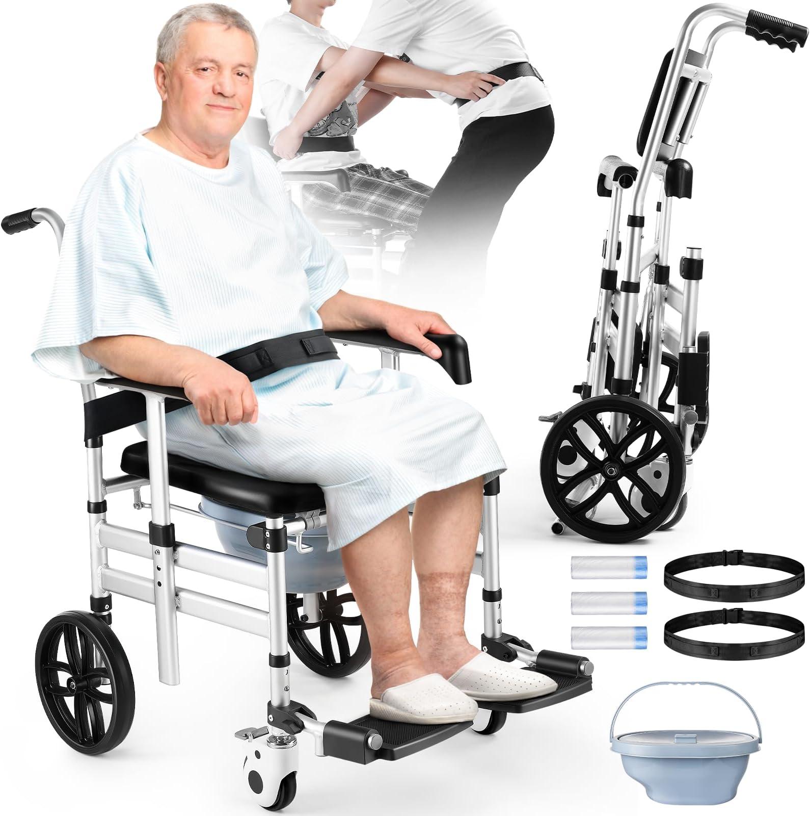 Amazon.com: Vive Reclining Shower Chair with Wheels - Commode ...