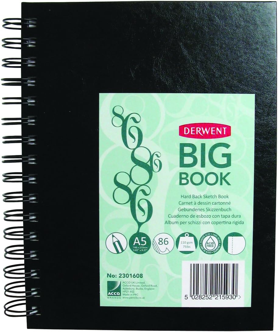 Derwent Big Book Hardback Sketch Book, A5 Portrait, Drawing & Writing ...