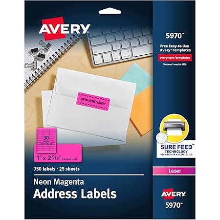 Amazon.com : Fluorescent Address Labels - 1" x 2-5/8" - 30 Per Sheet ...