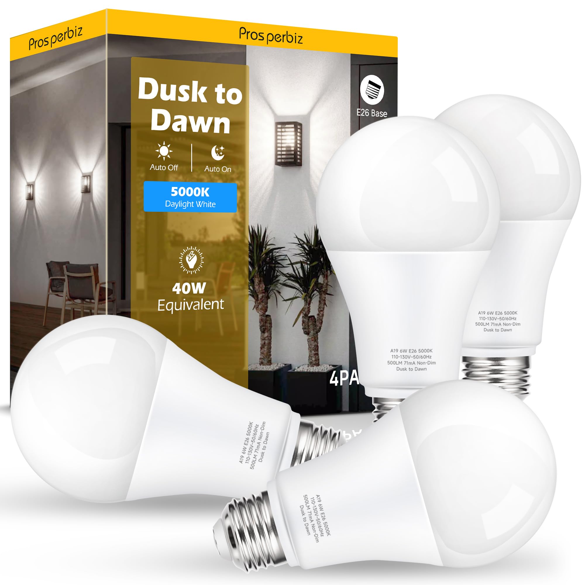 Amazon.com: Dusk to Dawn LED Outdoor Light Bulbs 40W Equivalent, A19 ...