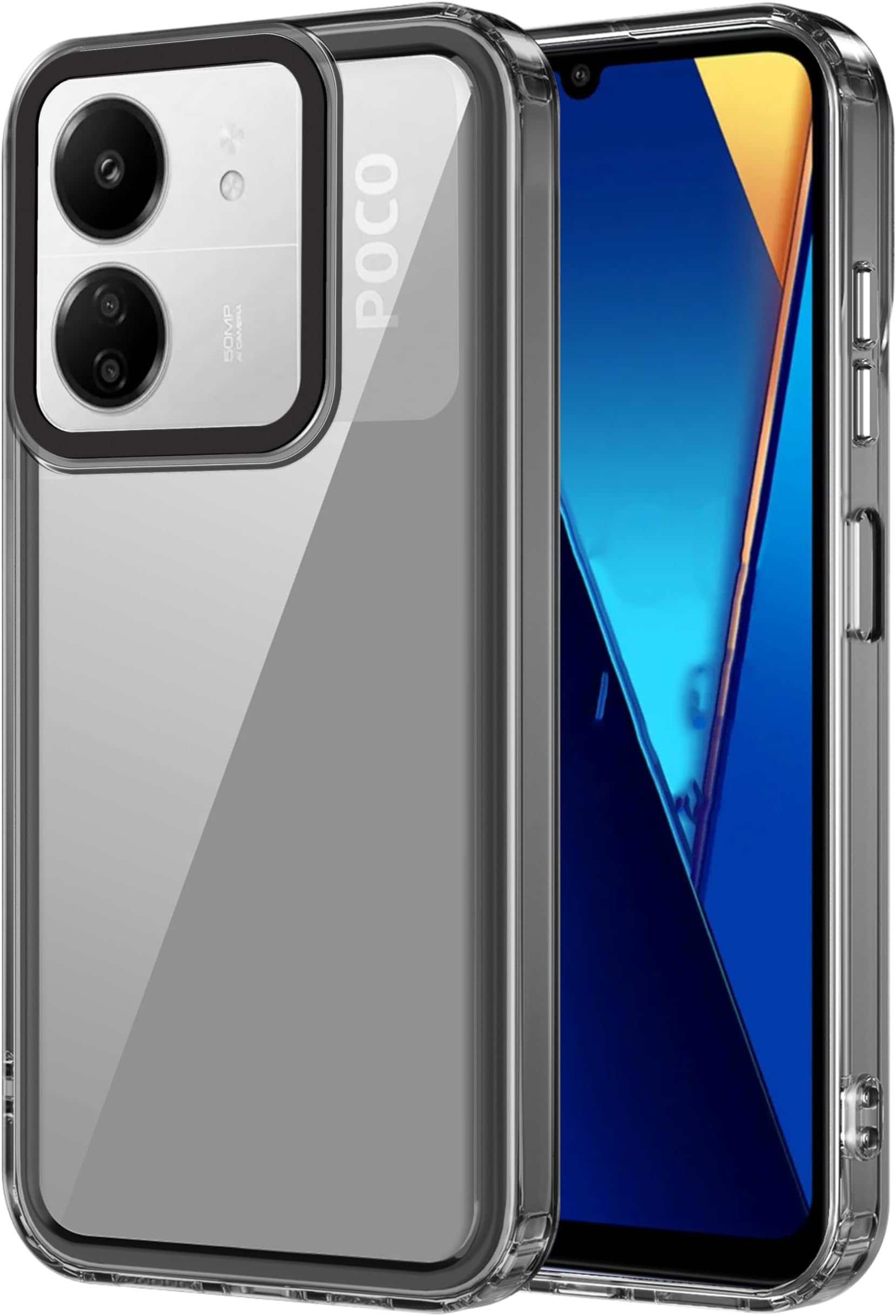 Amazon Basics Back Case Cover for Poco C65 (TPU + PC_Translucent Black ...
