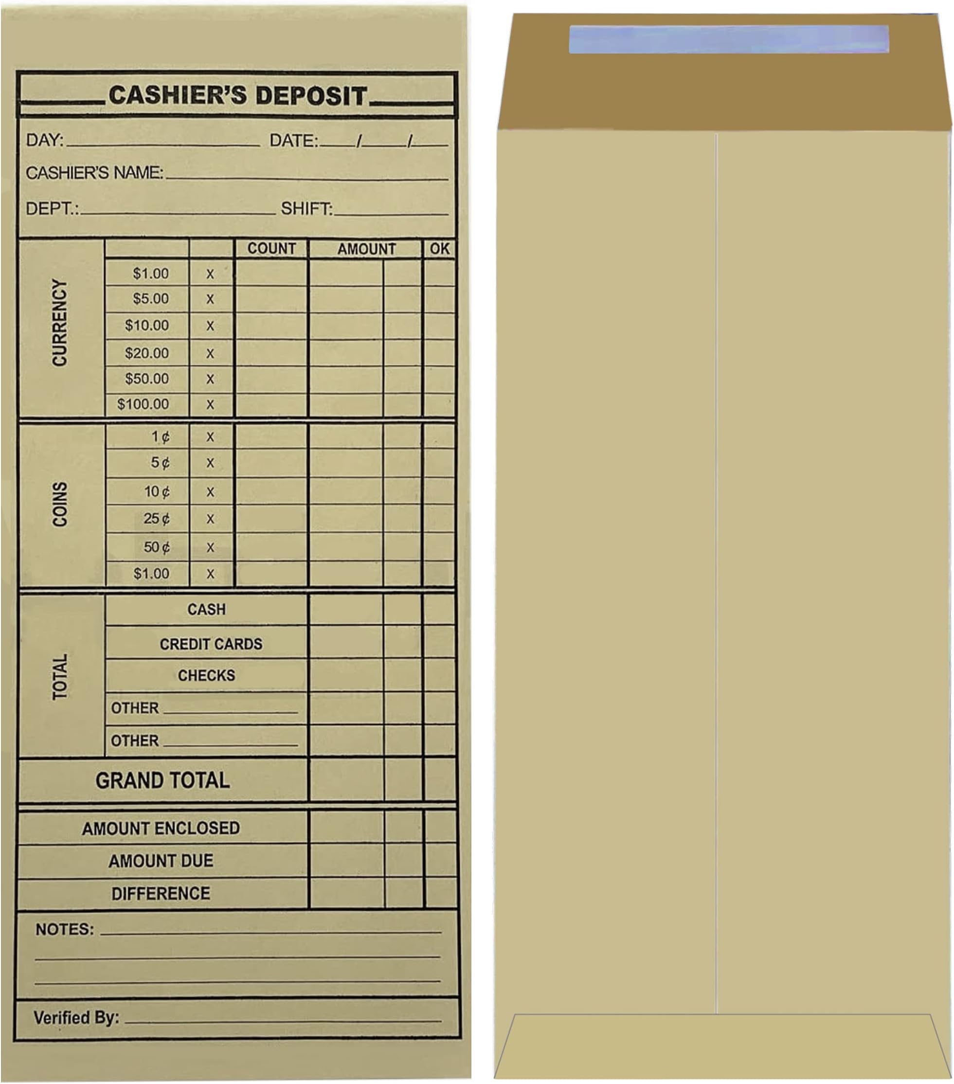 Amazon.com : Cashier's Deposit Report Envelopes for Stores, Banks and ...