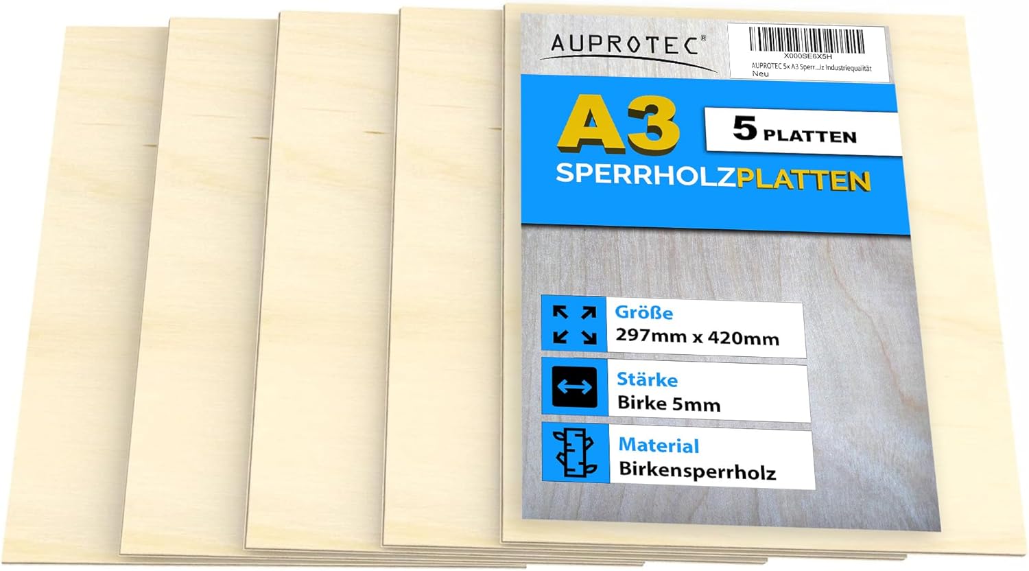 AUPROTEC 5x A3 Sperrholz-Platten Birke 5mm Multiplexplatten (297 mm x ...