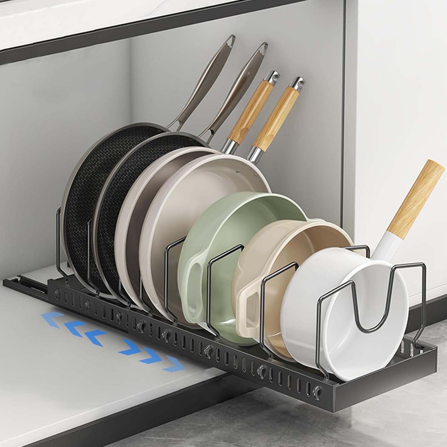 Amazon.com: Enskatec Expandable Pots and Pans Organizer Under Cabinet ...