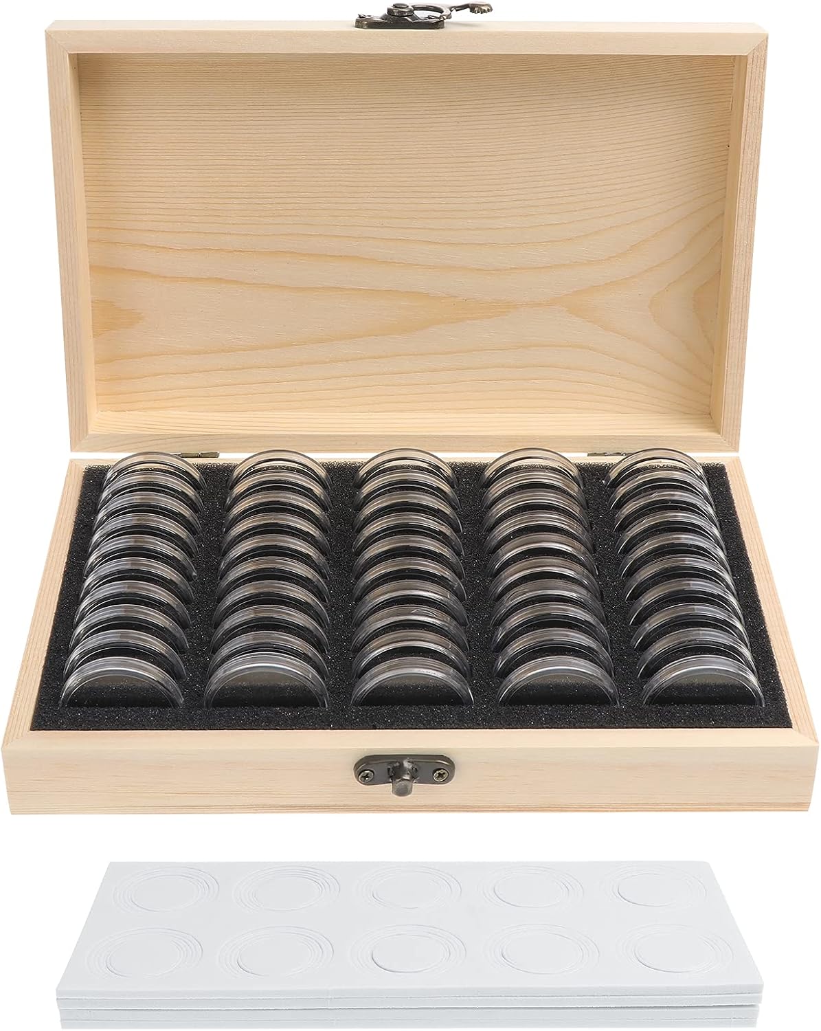 50PCS Coin Holder Case Wooden Coin Collecting Storage Box with Round ...