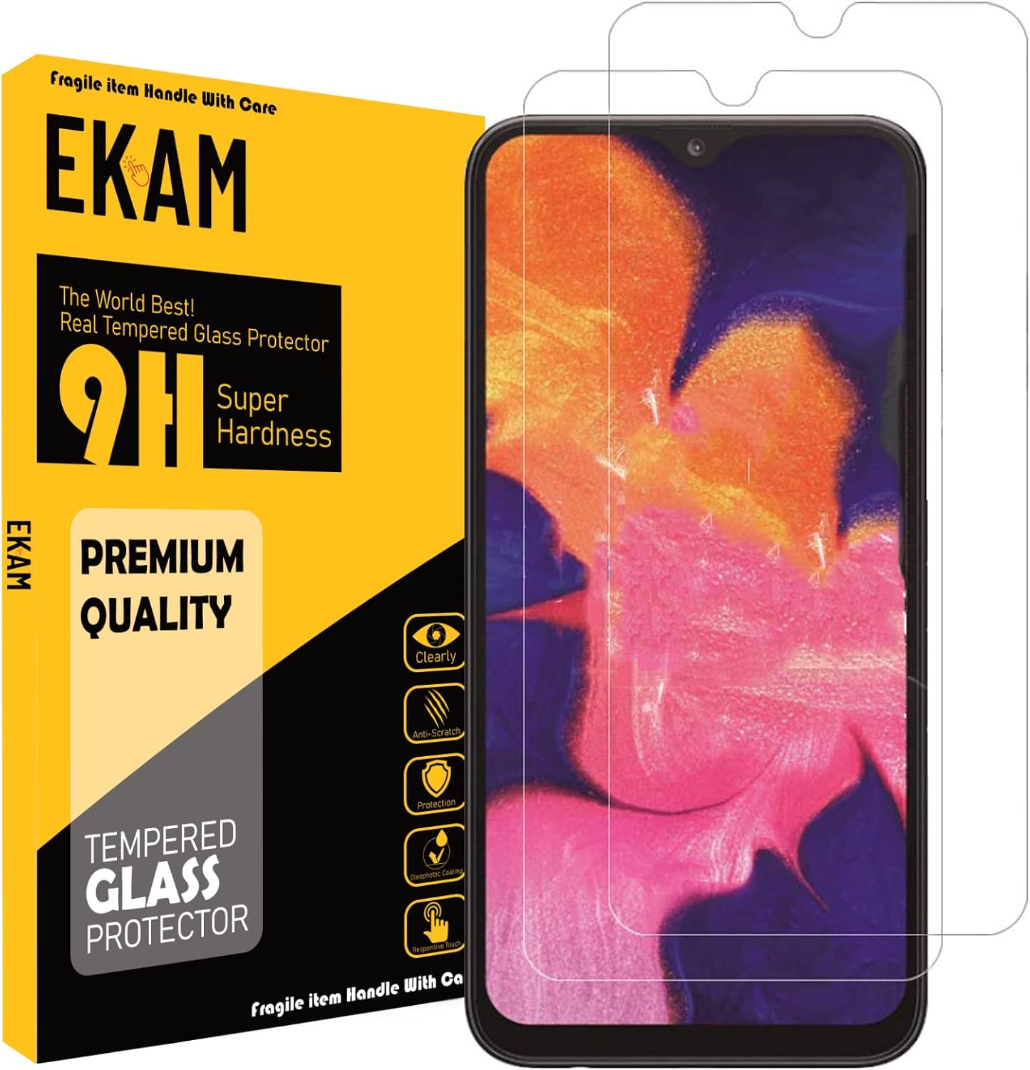 EKAM For Samsung Galaxy A10 Screen Protector, [2 PACK] Tempered Glass ...