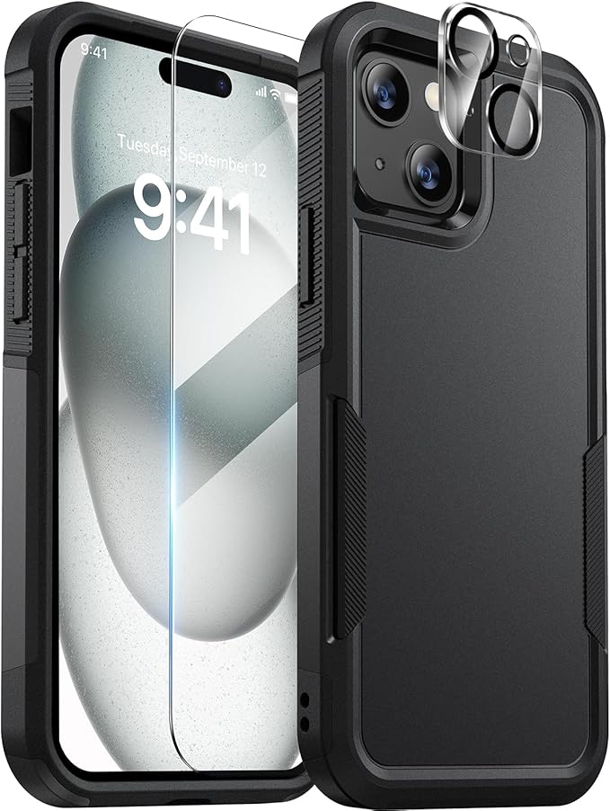 Diaclara Designed for iPhone 15 Case,[Military Grade Drop Protection] with 9H Tempered Glass ...