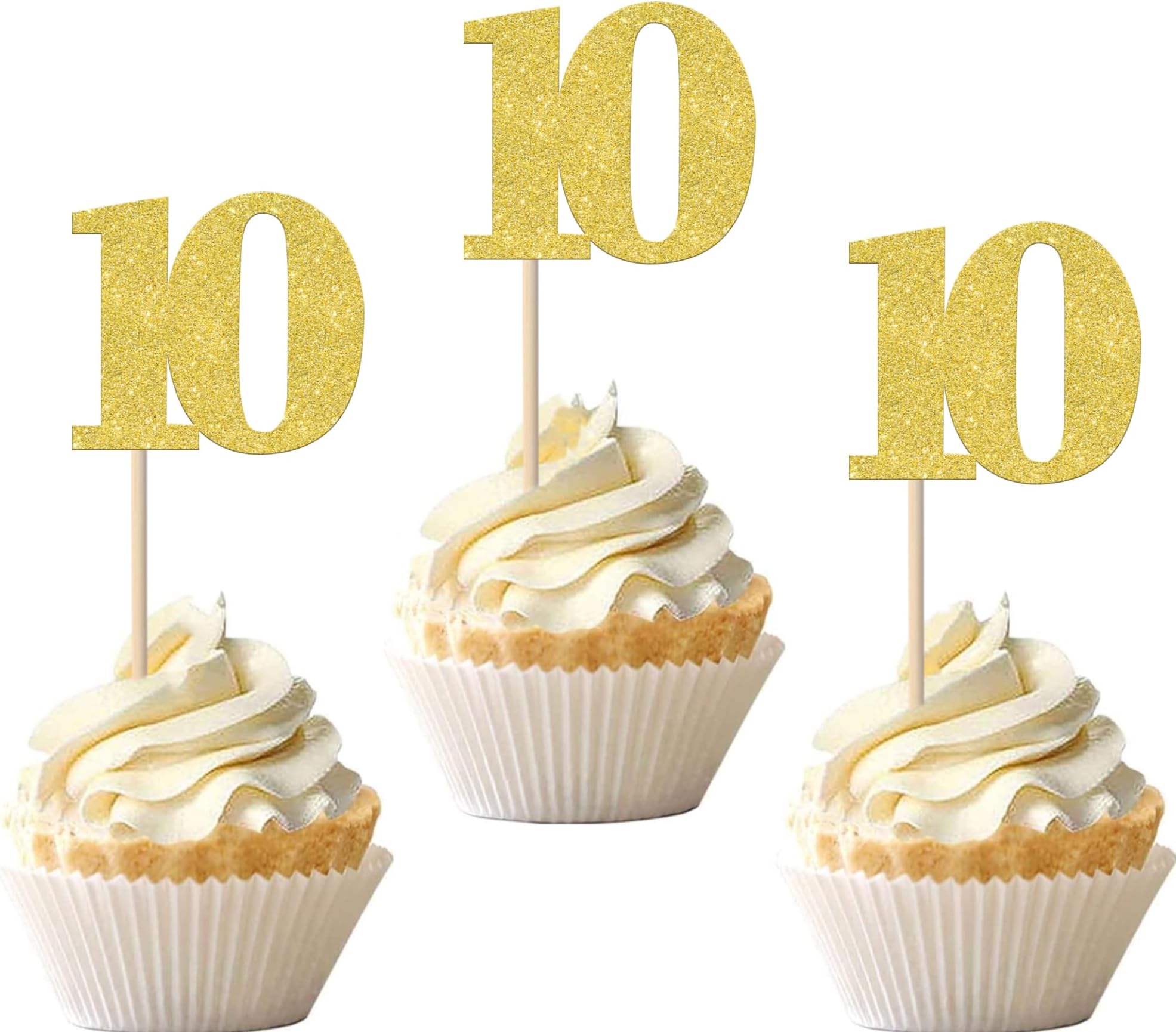 Amazon.com: 30 PCS Number 10 Cupcake Toppers Glitter Cheers to 10 years ...