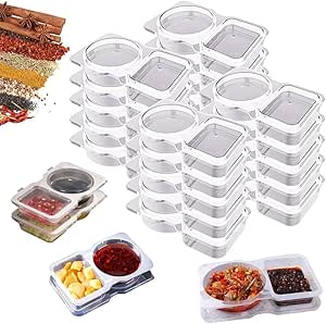 Reusable Snack Double Compartment Condiment Containers with Lid, 2 ...