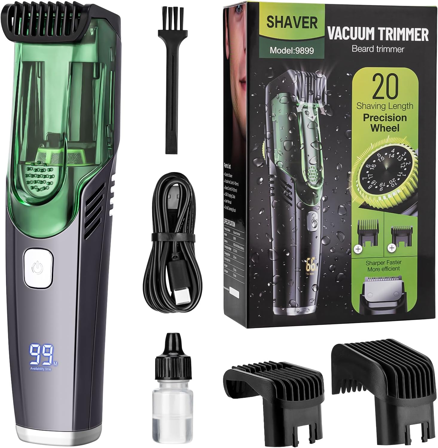 Vacuum Beard Trimmer for Men with 20 Length and Styles Adjustable ...