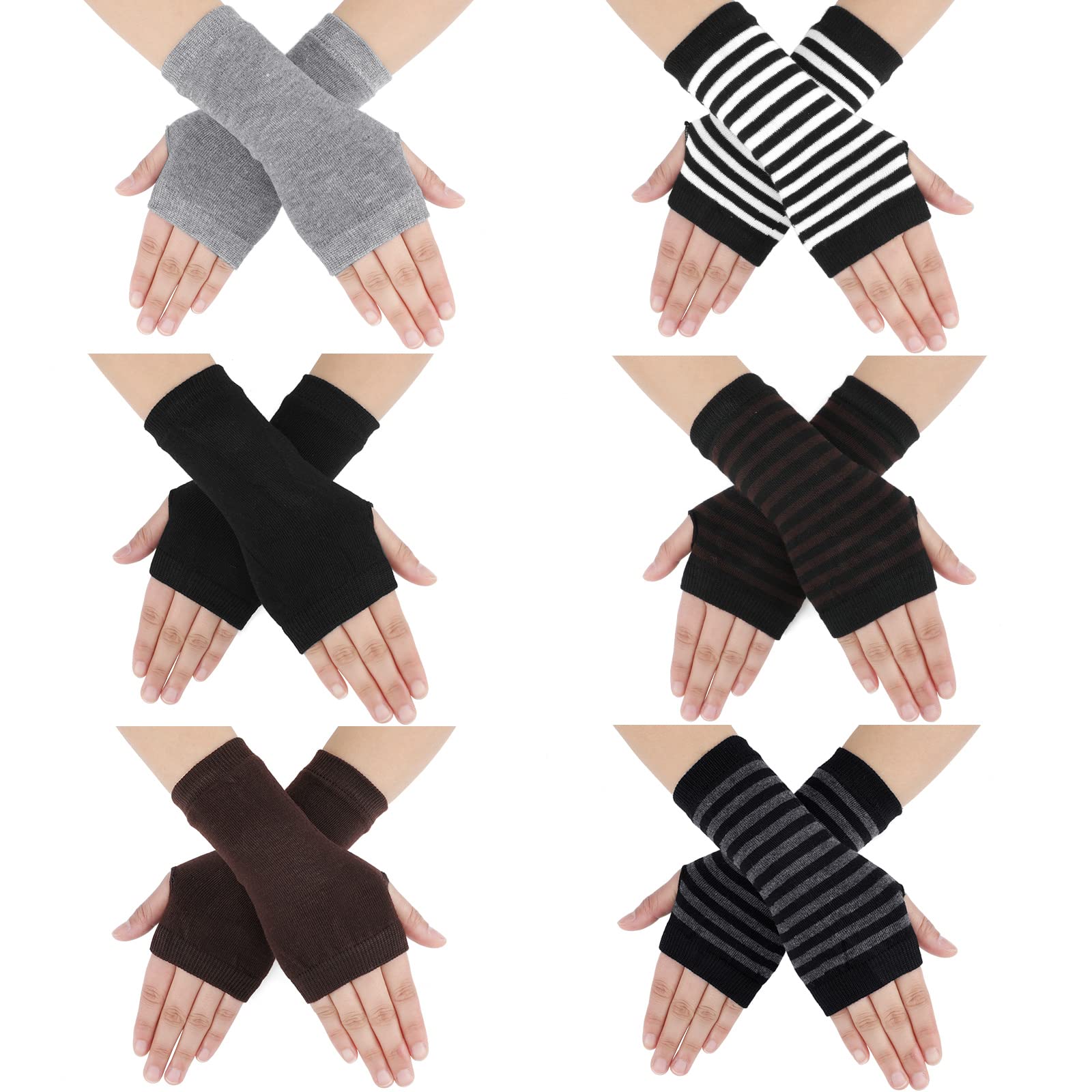 SATINIOR 6 Pairs Fingerless Gloves for Women Wrist Fingerless Gloves ...