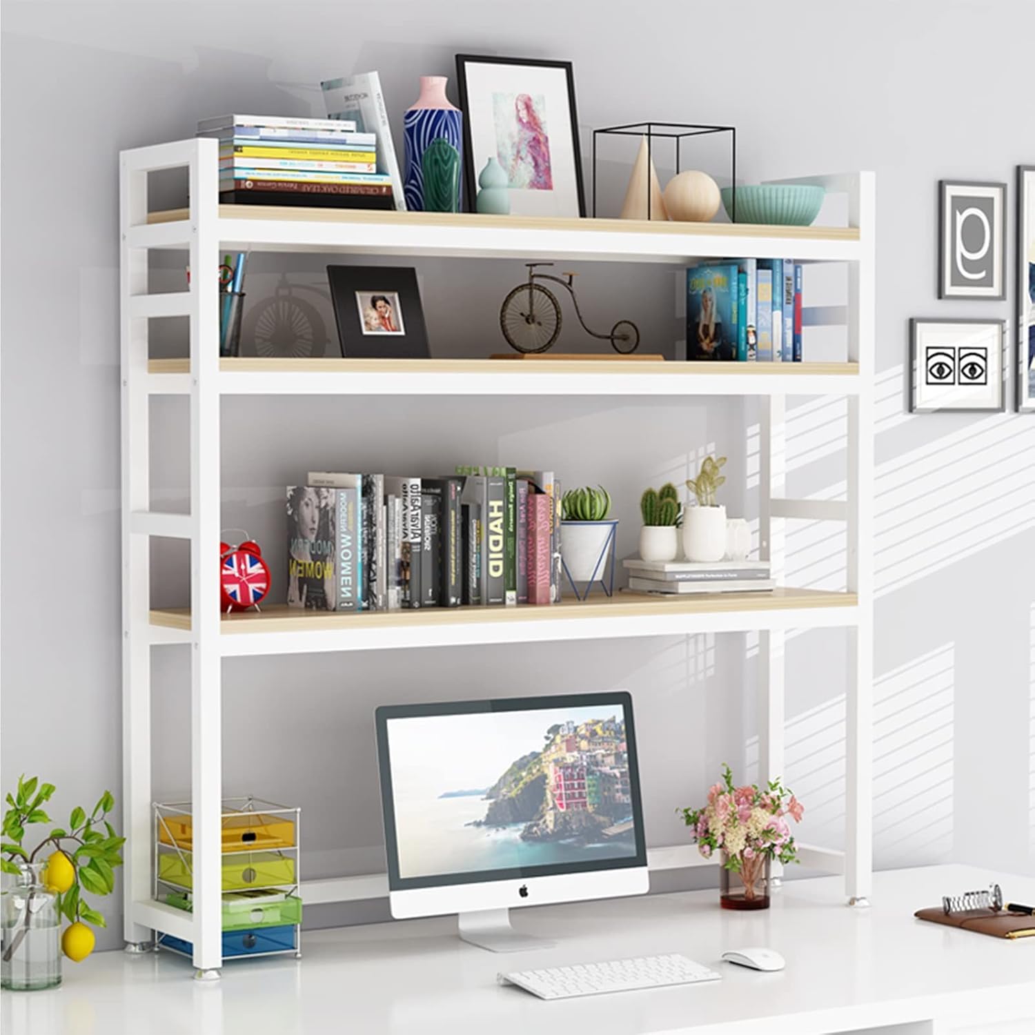 Amazon.com: 3 Tiers Adjustable Computer Desk Desktop Bookshelf - Office ...