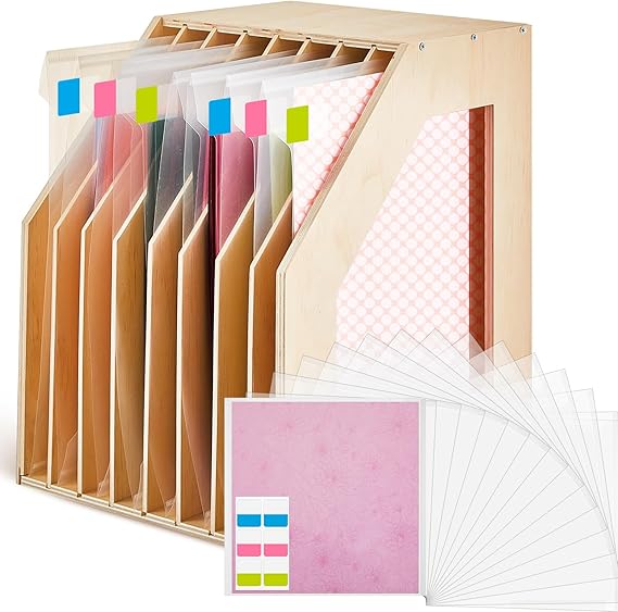 Amazon.com: ReliThick 8 Slot 12 x 12 Inch Wood Scrapbook Paper Storage ...