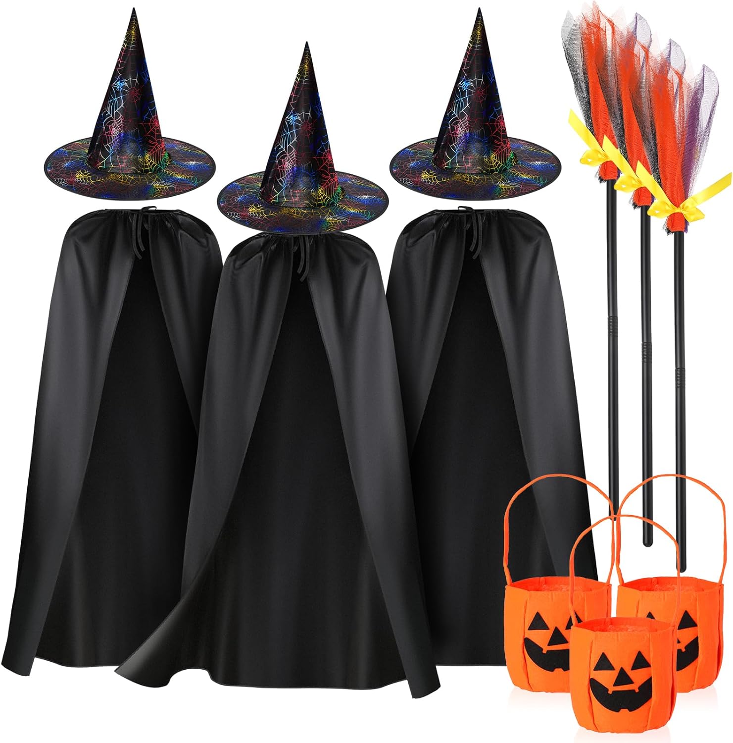 Amazon.com: Jiuguva 12 Pcs Unisex Halloween Witch Capes Costume Accessories Black Witch Cloaks ...