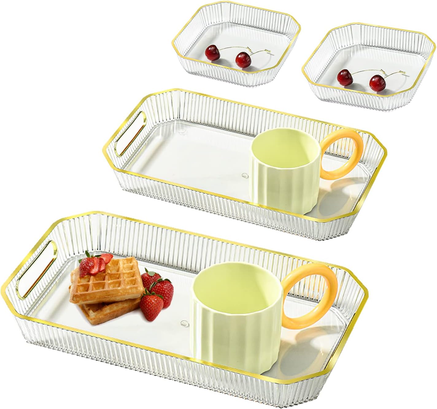 Amazon.com: 4 Pack Serving Tray with Handles, Gold Serving Tray for ...