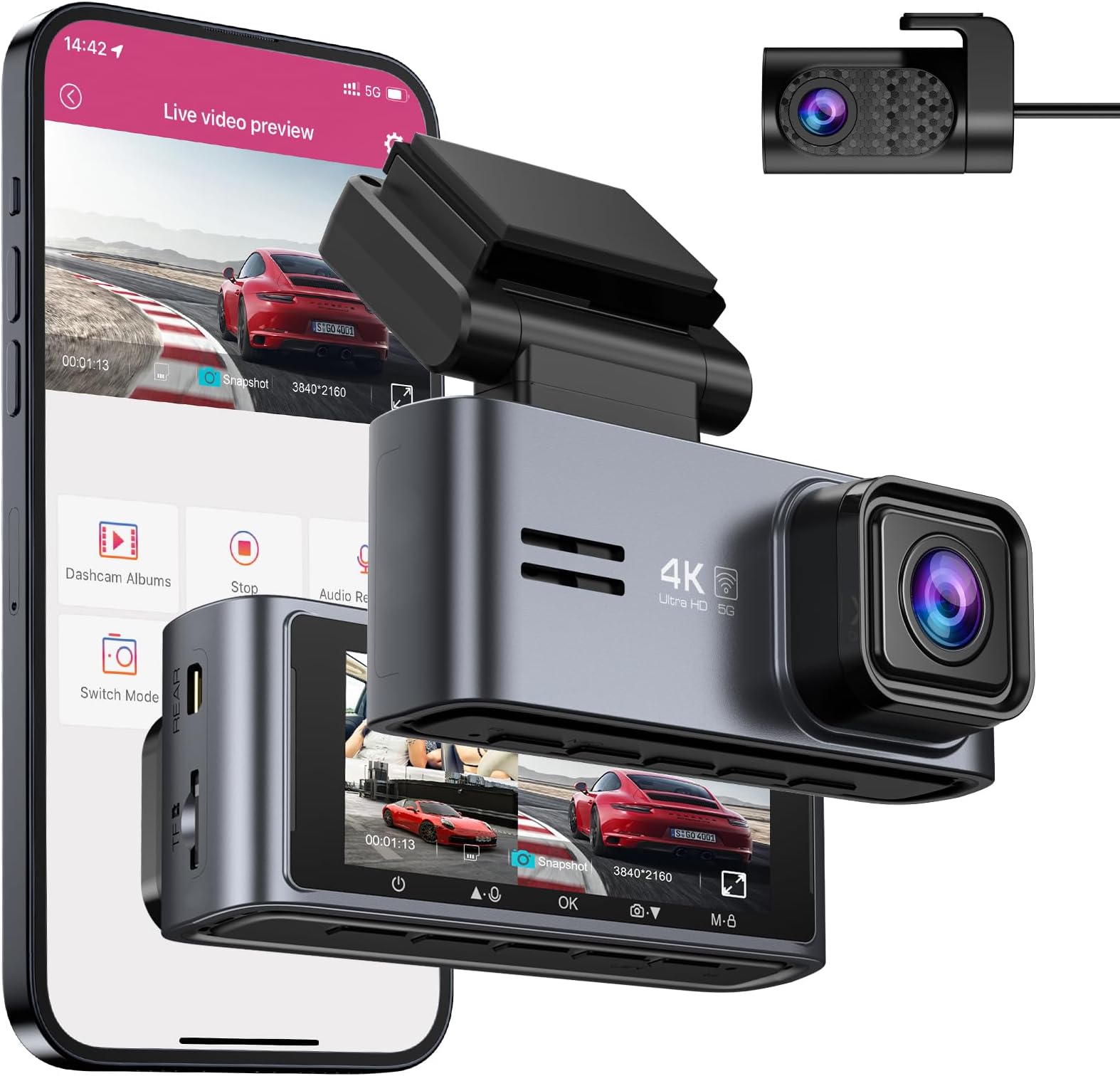 Amazon.com: GHJOL 3 Channel 4K Dash Cam Front Rear Inside, Dash Camera ...