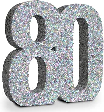 Eploger Silver Glitter Number 80 Sign, 80th Birthday Centerpieces, 80th ...