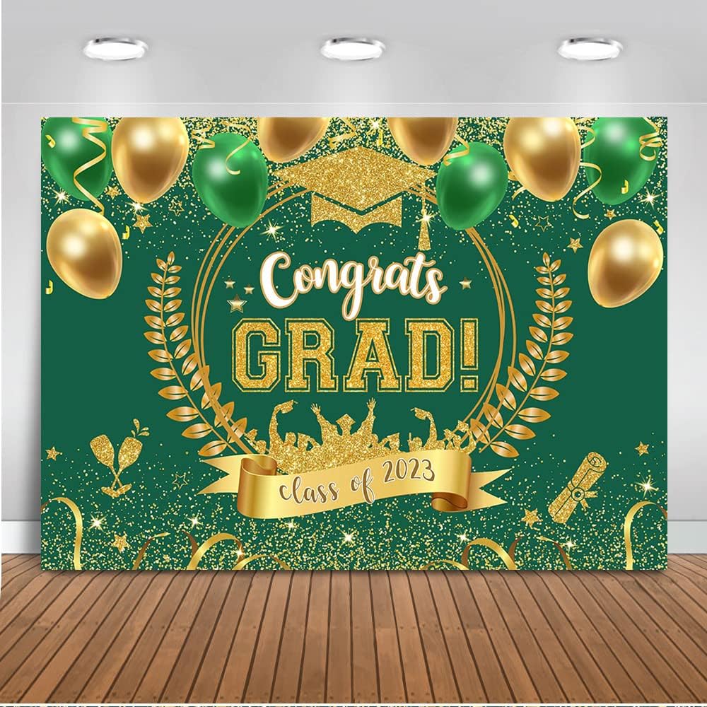 Amazon.com : Mocsicka Graduation Backdrop Congrats Grad Green and Gold ...