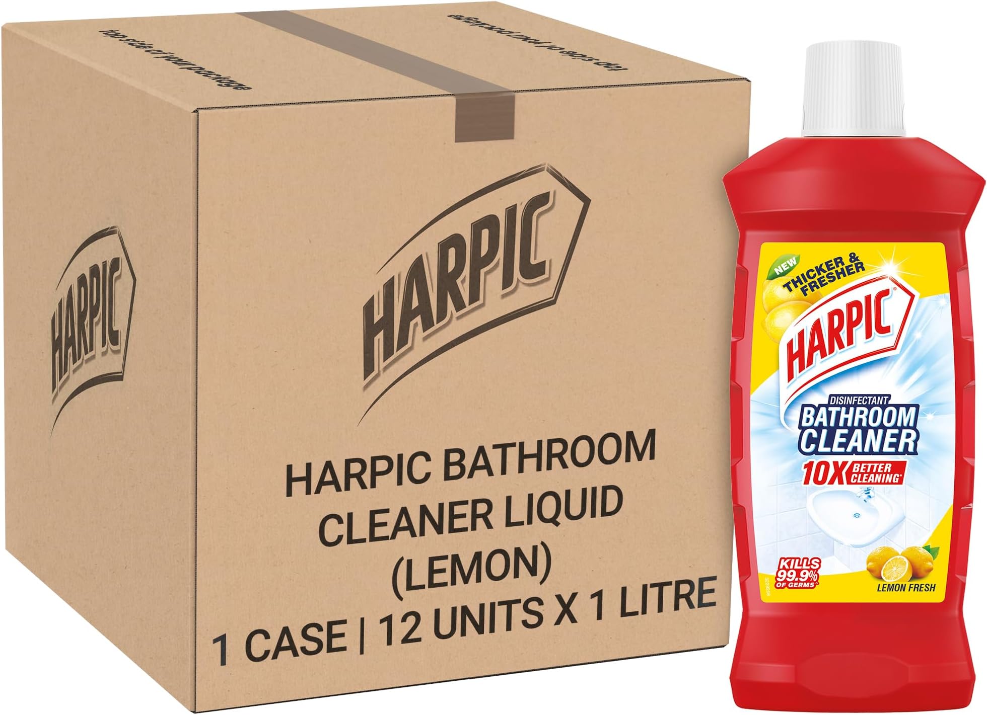 Harpic Disinfectant Bathroom Cleaner Liquid, Lemon - 1 L (Pack of 12 ...