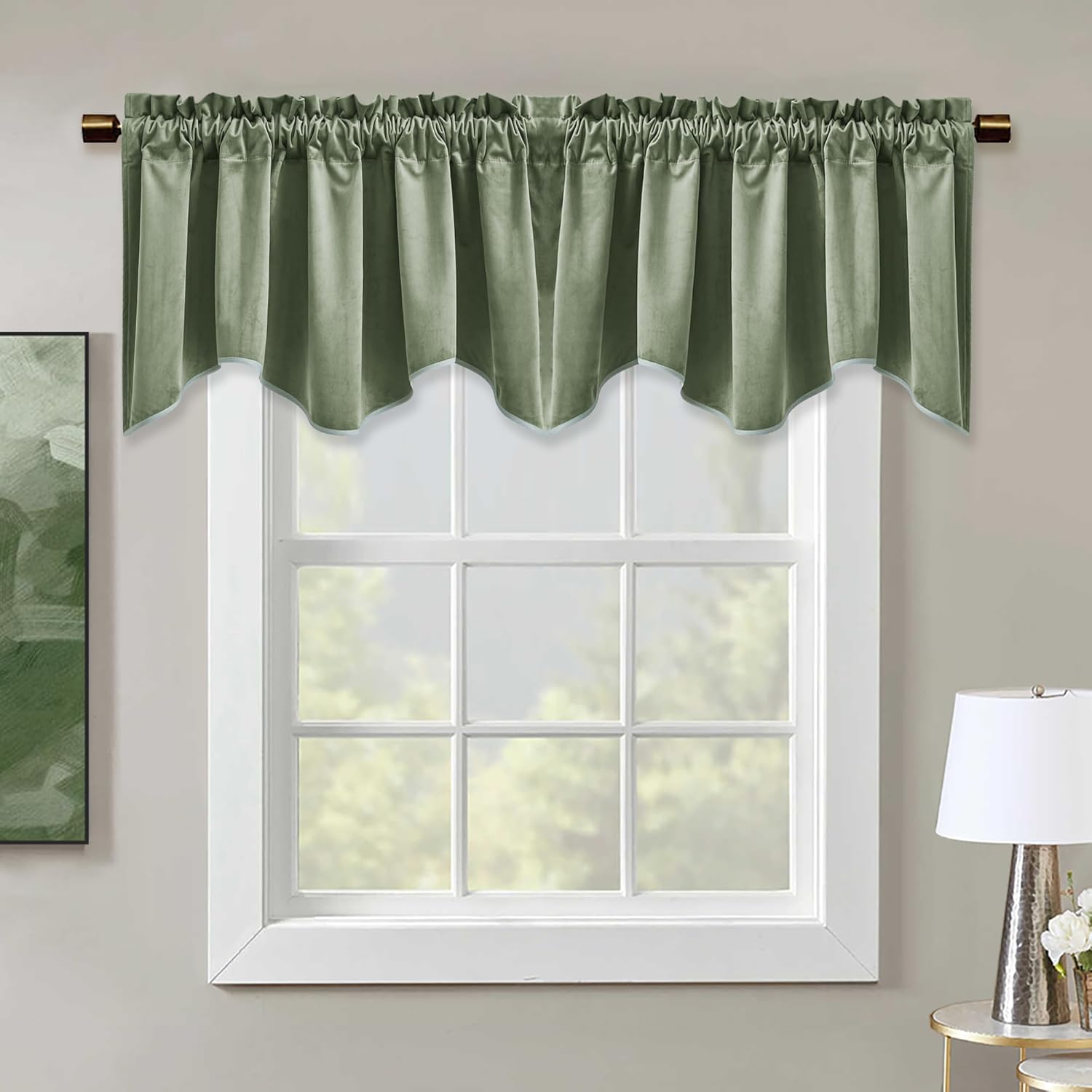 Amazon.com: StangH Sage Green Valance Curtain Soft Velvet Short Tier ...