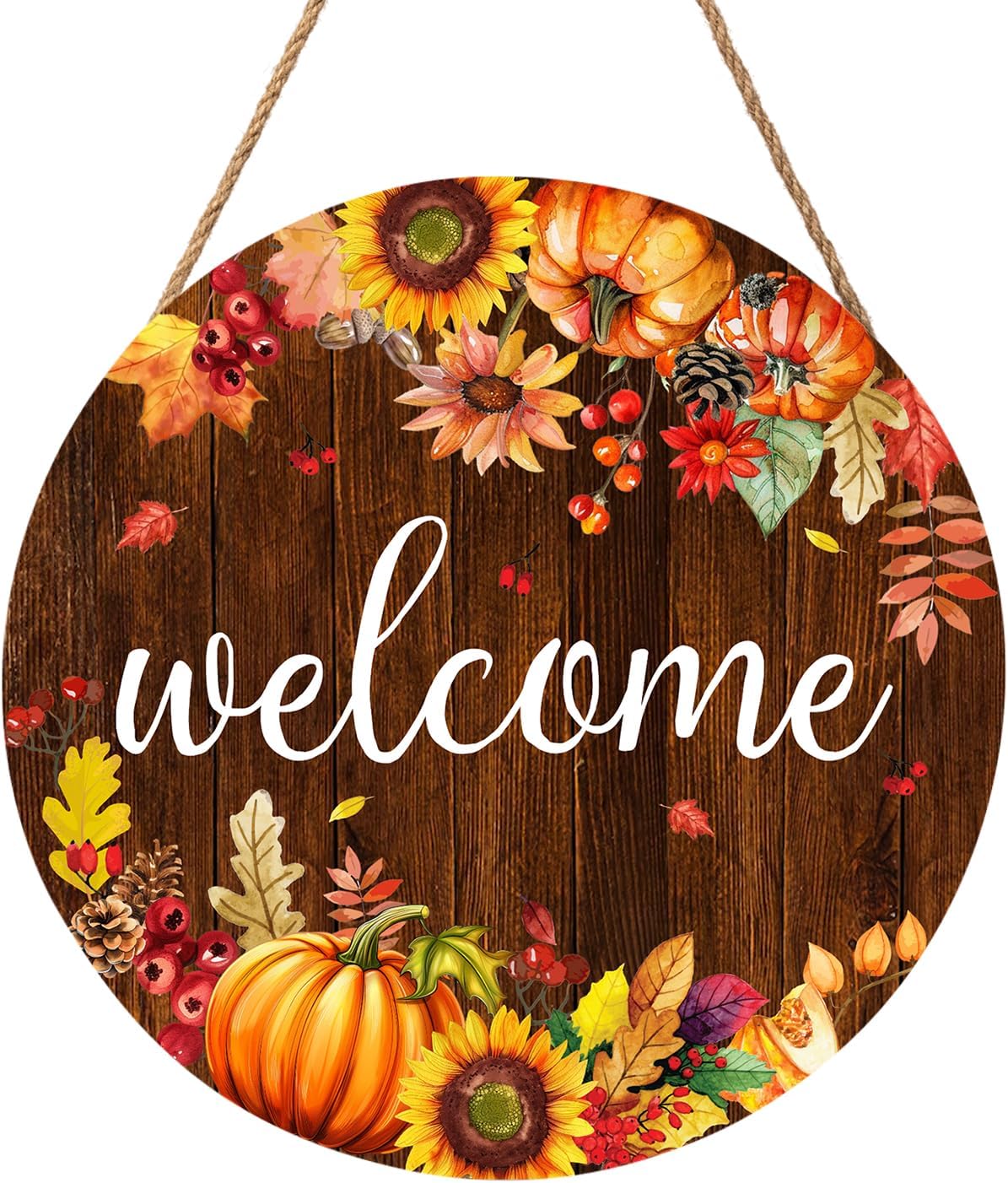 Amazon.com: Fall Pumpkin Sunflower Front Door Welcome Hanger 12"x12 ...