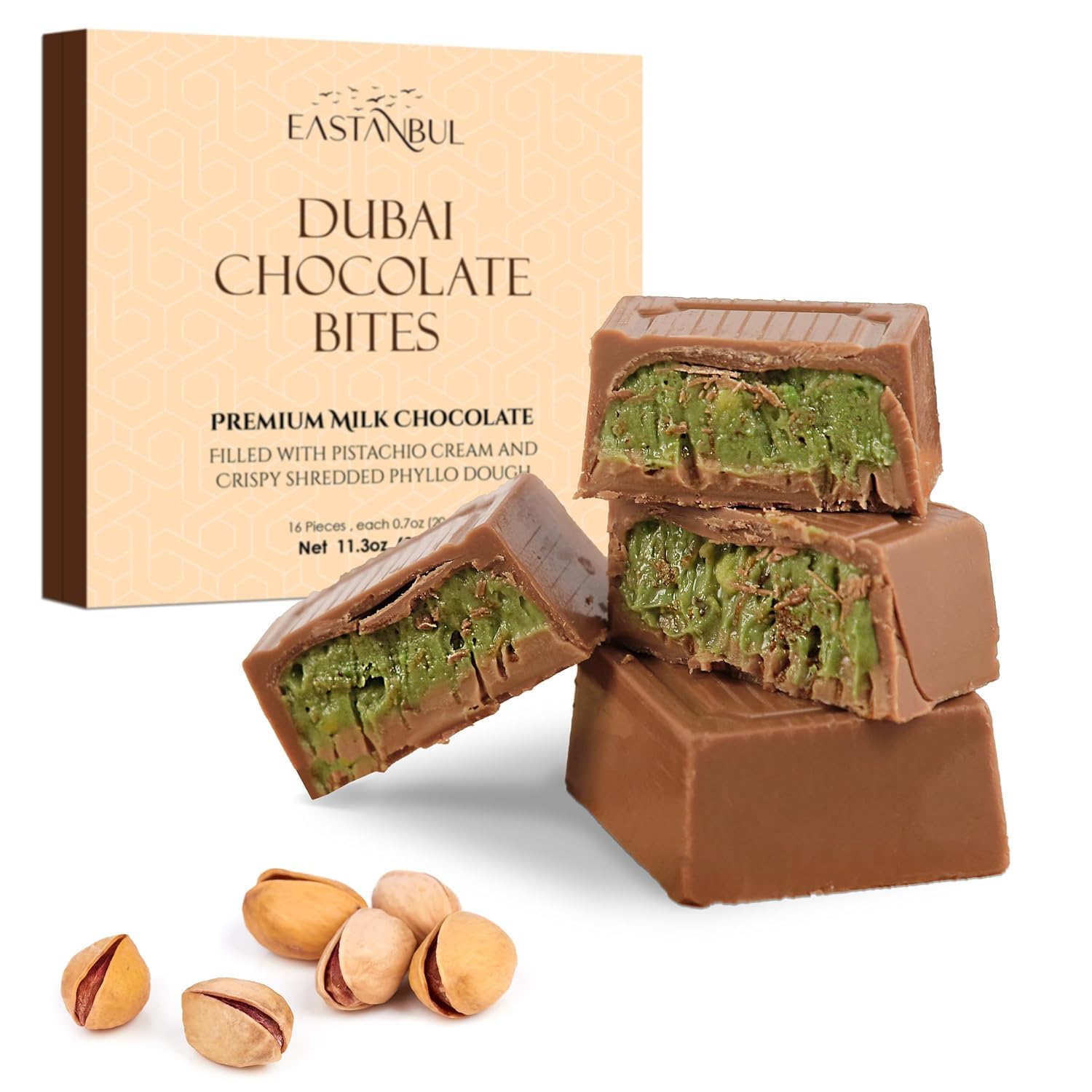 Buy EastanbulDubai Chocolate Bar Pistachio, 11.3oz, Premium Pistachio ...