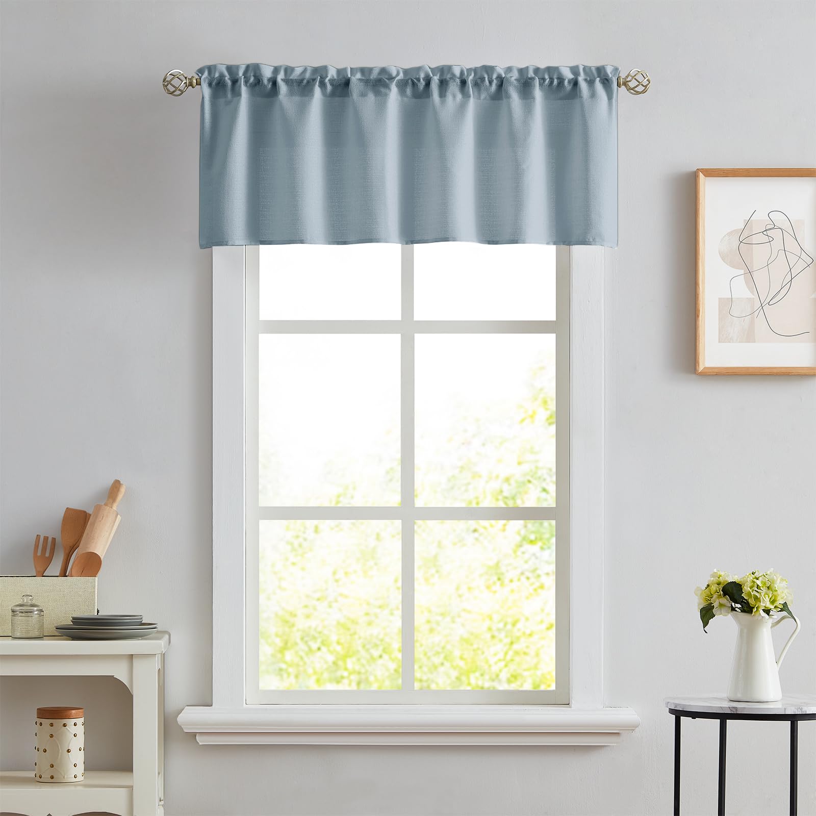 Amazon.com: Melodieux Dusty Blue Semi Sheer Curtain Valance for Kitchen ...
