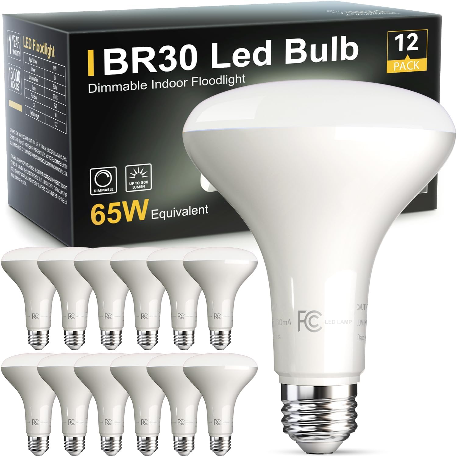 TJOY 12 Pack BR30 Led Bulb 65W Equivalent, Dimmable LED Flood Light ...