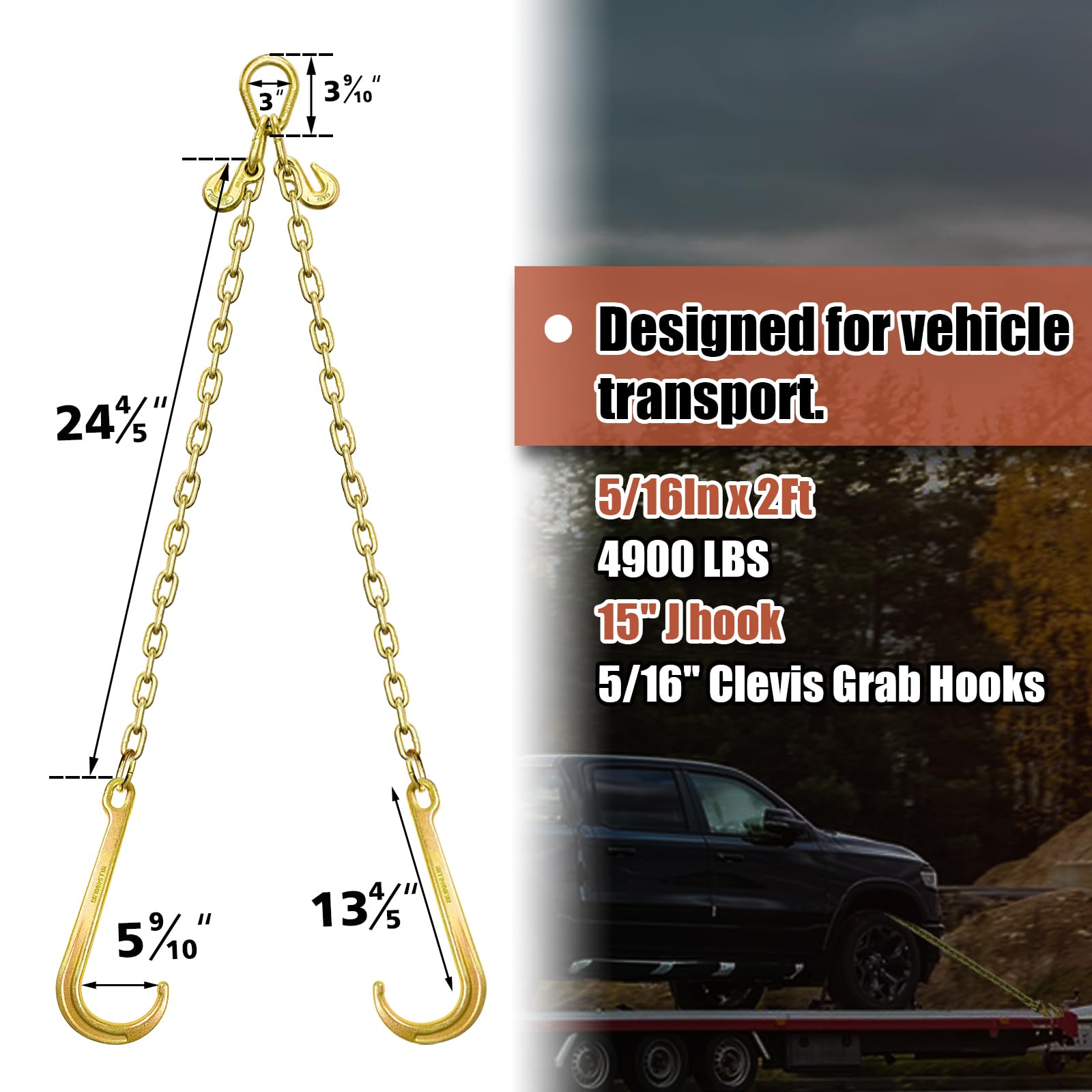 Snapklik.com : KITUYOTO V-Bridle Towing Chain Bridle J Hook Tow Chain ...