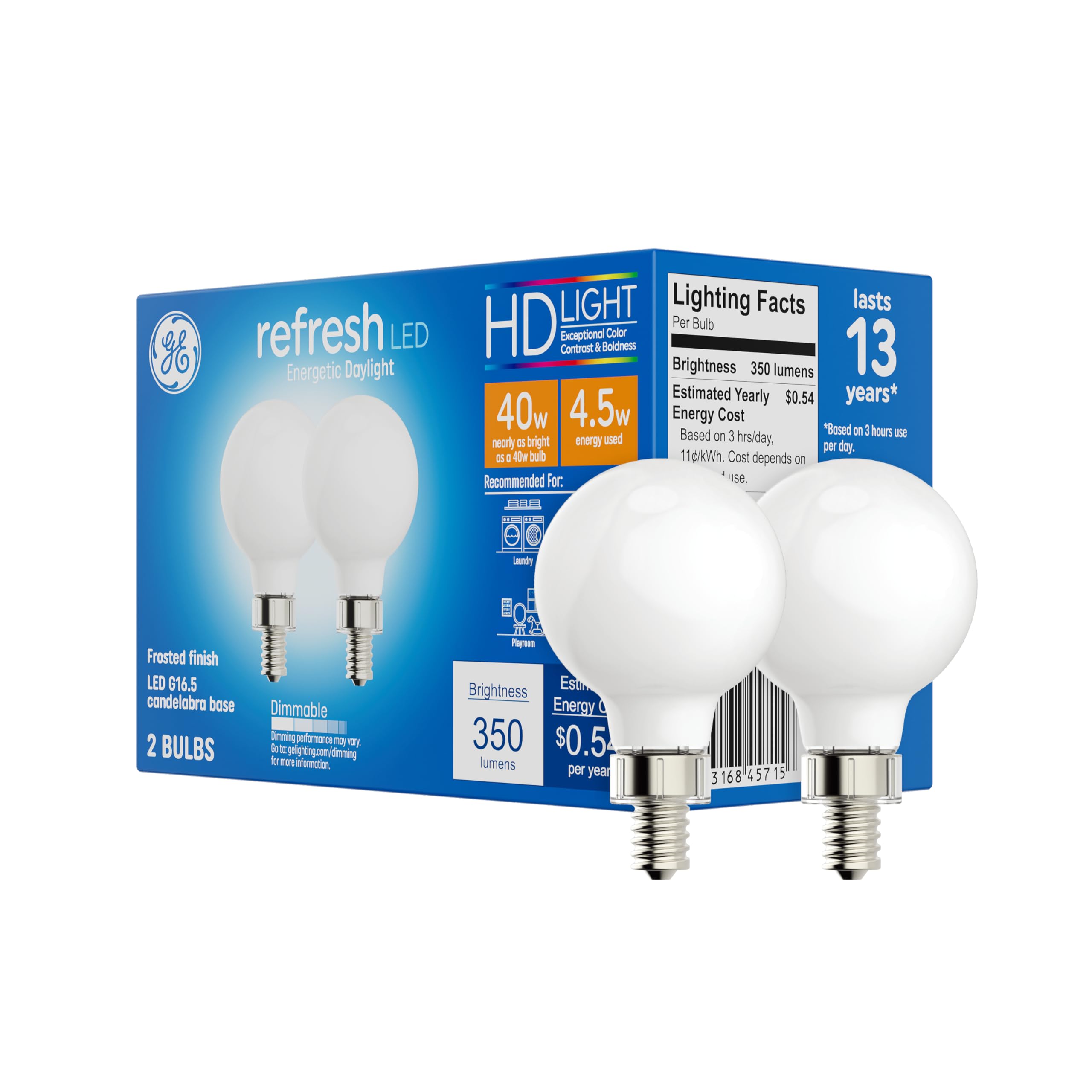 Light Bulb 40 Watt Type G GE Classic LED 40 Watt Replacement, Soft