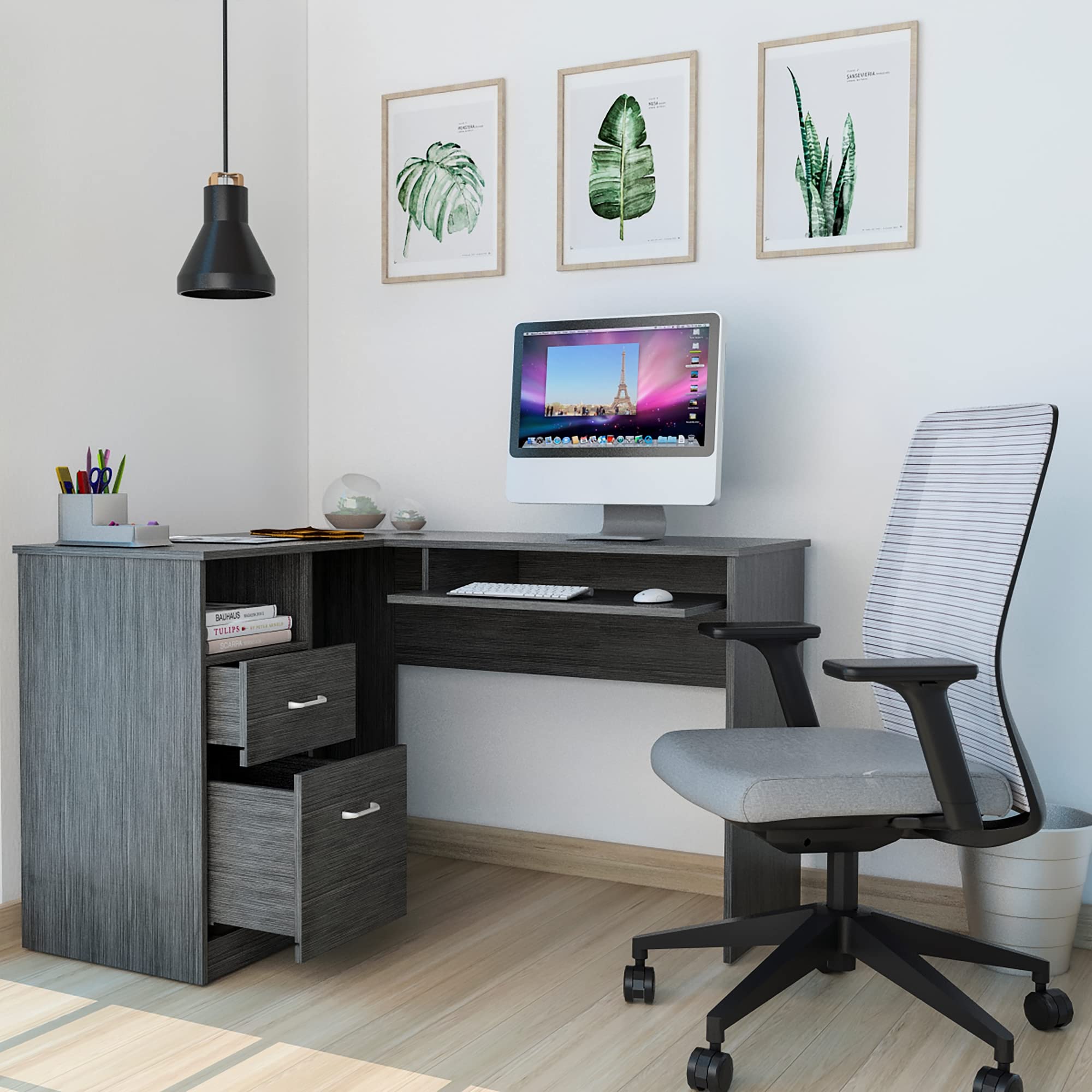 Amazon.com: L Shaped Computer Desk with Storage Drawers, Keyboard Tray ...
