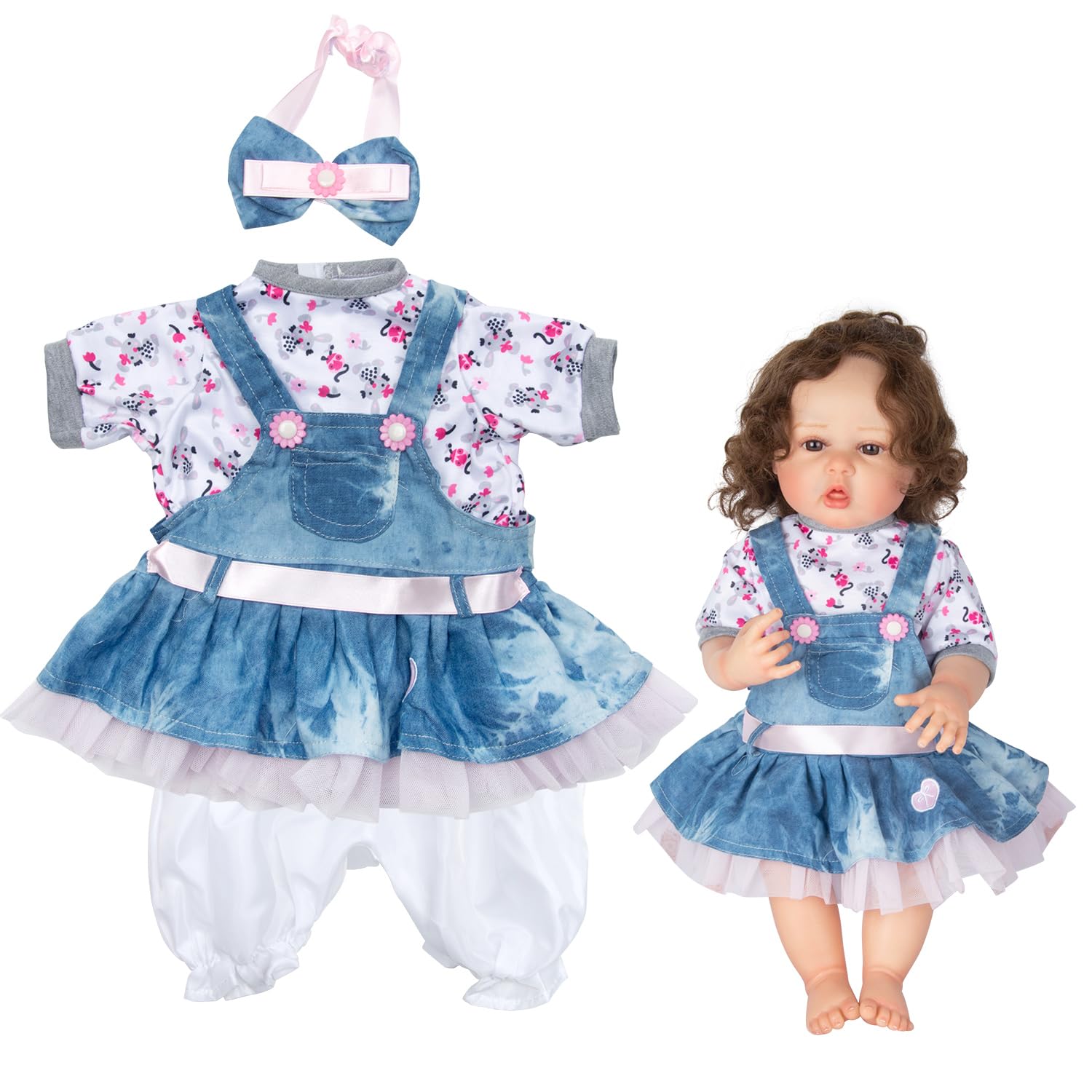 Amazon.com: Reborn Baby Doll Clothes Denim Dress Suit for 17- 22 inch ...
