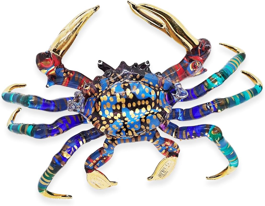 Amazon.com: WitnyStore Small 6" Long Blue Red Gold Dotted Crab Figurine ...