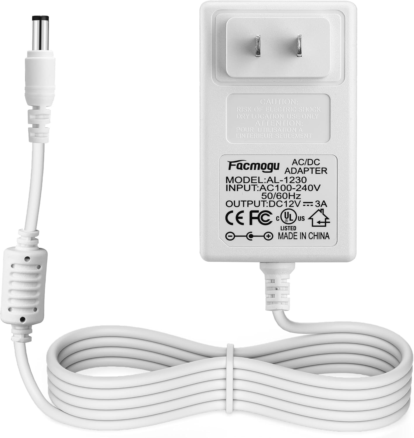 Amazon.com: Facmogu 12V 3A Power Supply Adapter, AC 100-240V to DC 12 ...