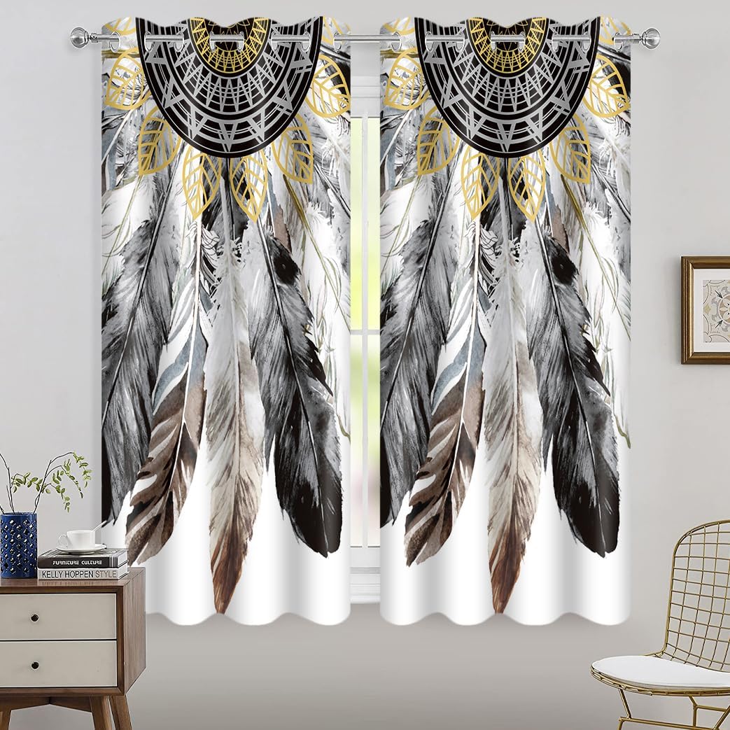 Amazon.com: AHBEWIN Dream Catcher Blackout Curtains Boho Tribal Feather ...