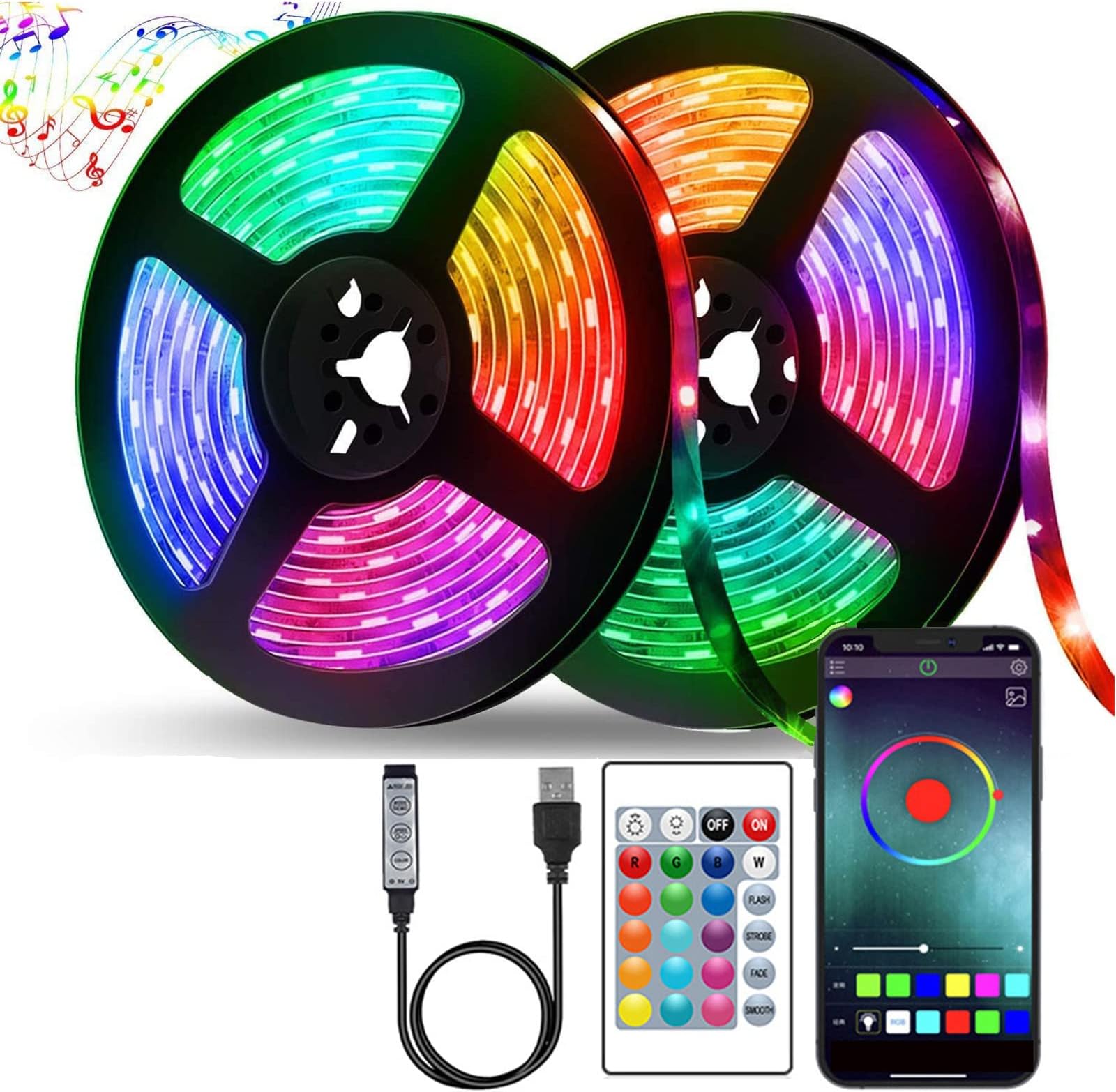 Luces LED de 20M (2 Rollos de 10M) Tiras de LED que Cambian de Color ...