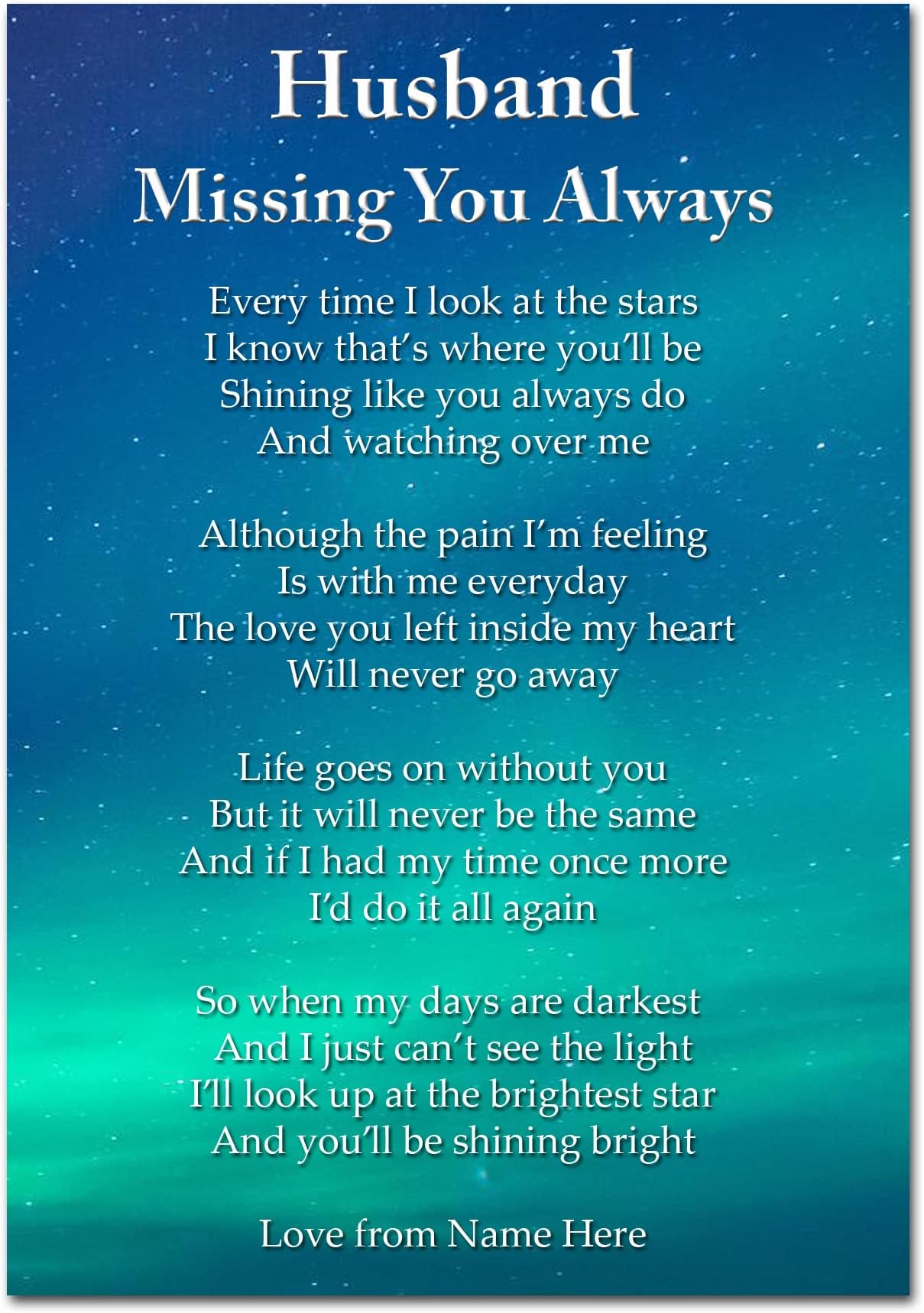 Personalised Missing You Always Husband Memorial Card Funeral Graveside ...