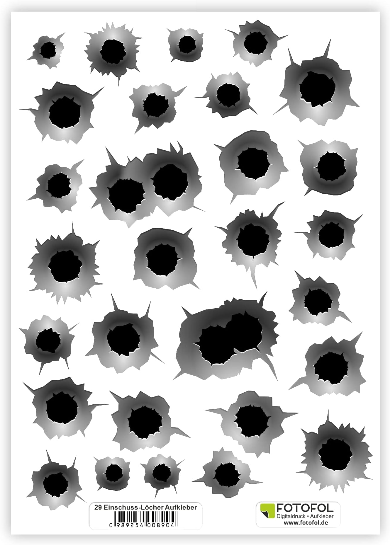 Einschuss-Löcher Sticker Set I 10 Bullet-Holes als Auto-Aufkleber, für ...