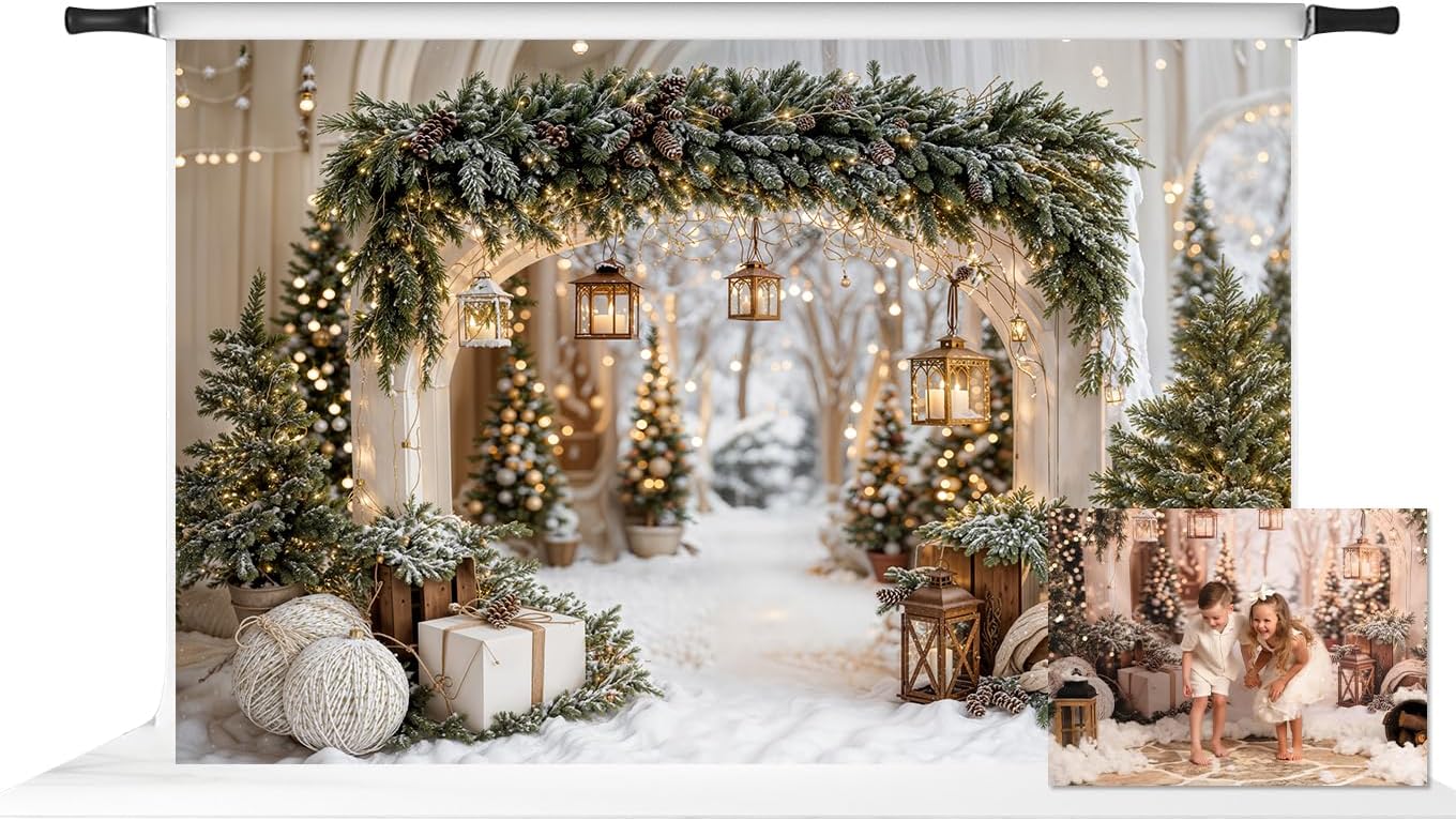 Amazon.com : Kate Christmas Arch Garland Backdrop for Photography Snow Trees Gift Home ...