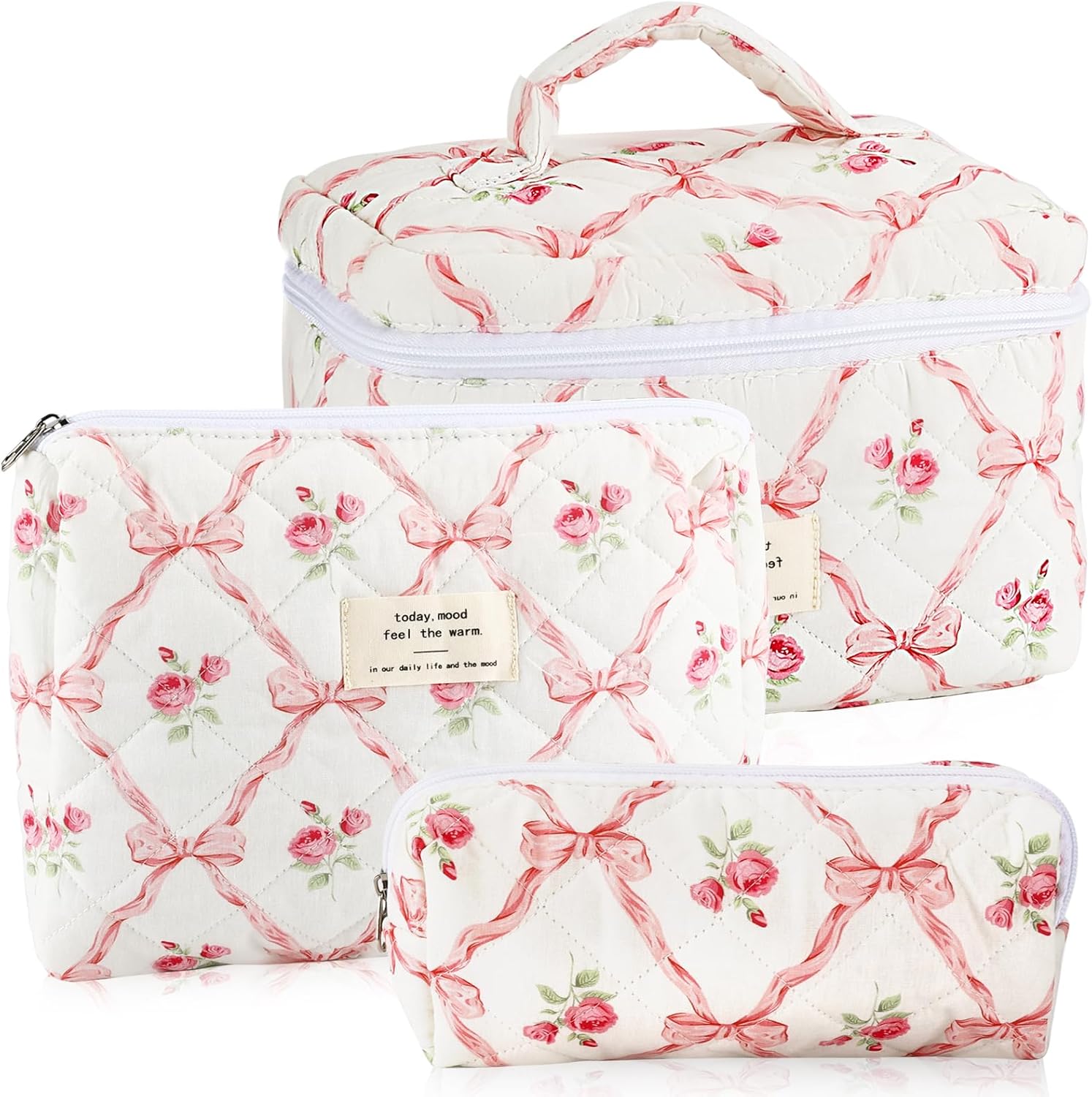 Amazon.com: URSKYTOUS 3Pcs Cotton Quilted Makeup Bag for Women Girls ...