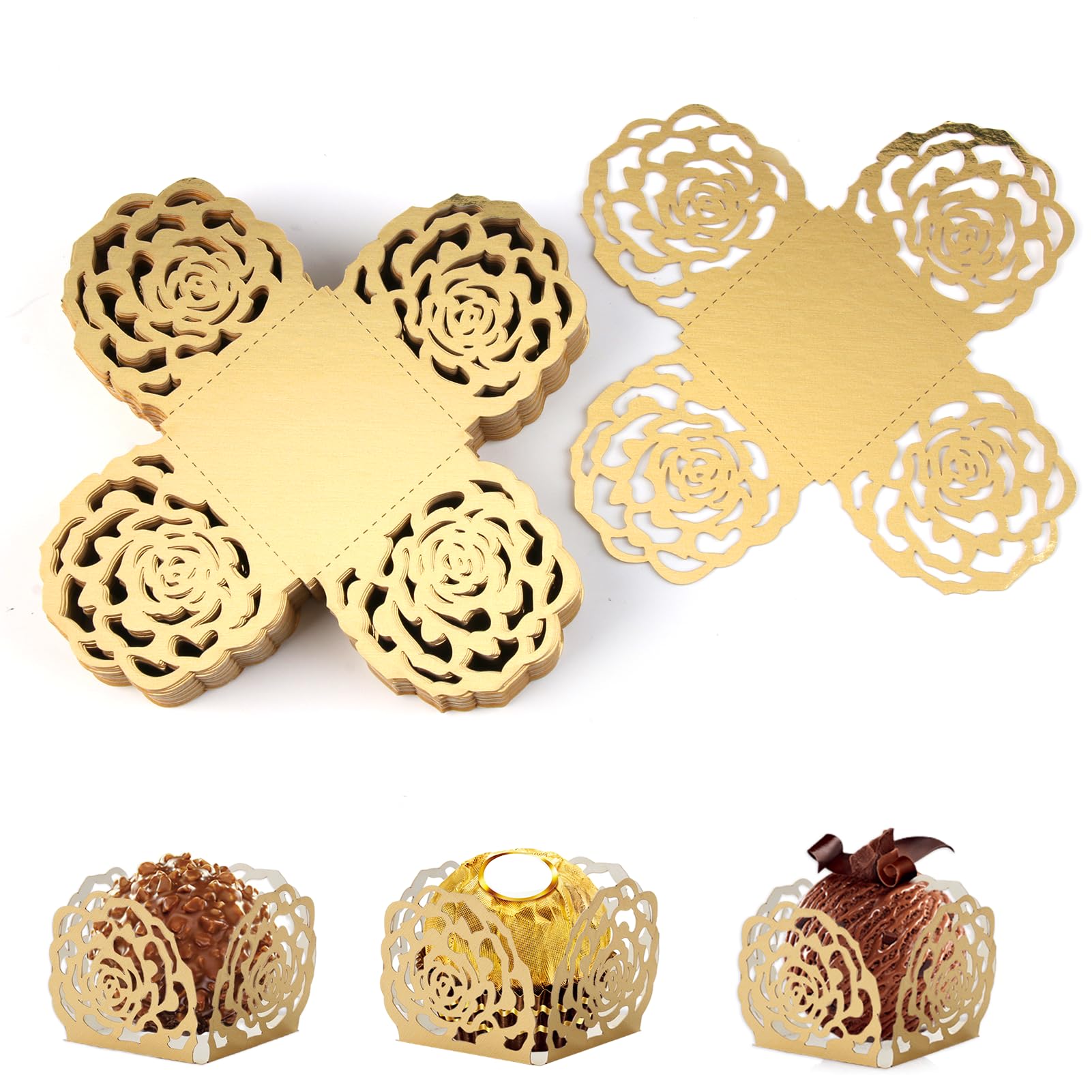 50Pcs Chocolate Truffle Cases, Gold Foil Rose Pattern Sweets Chocolate ...