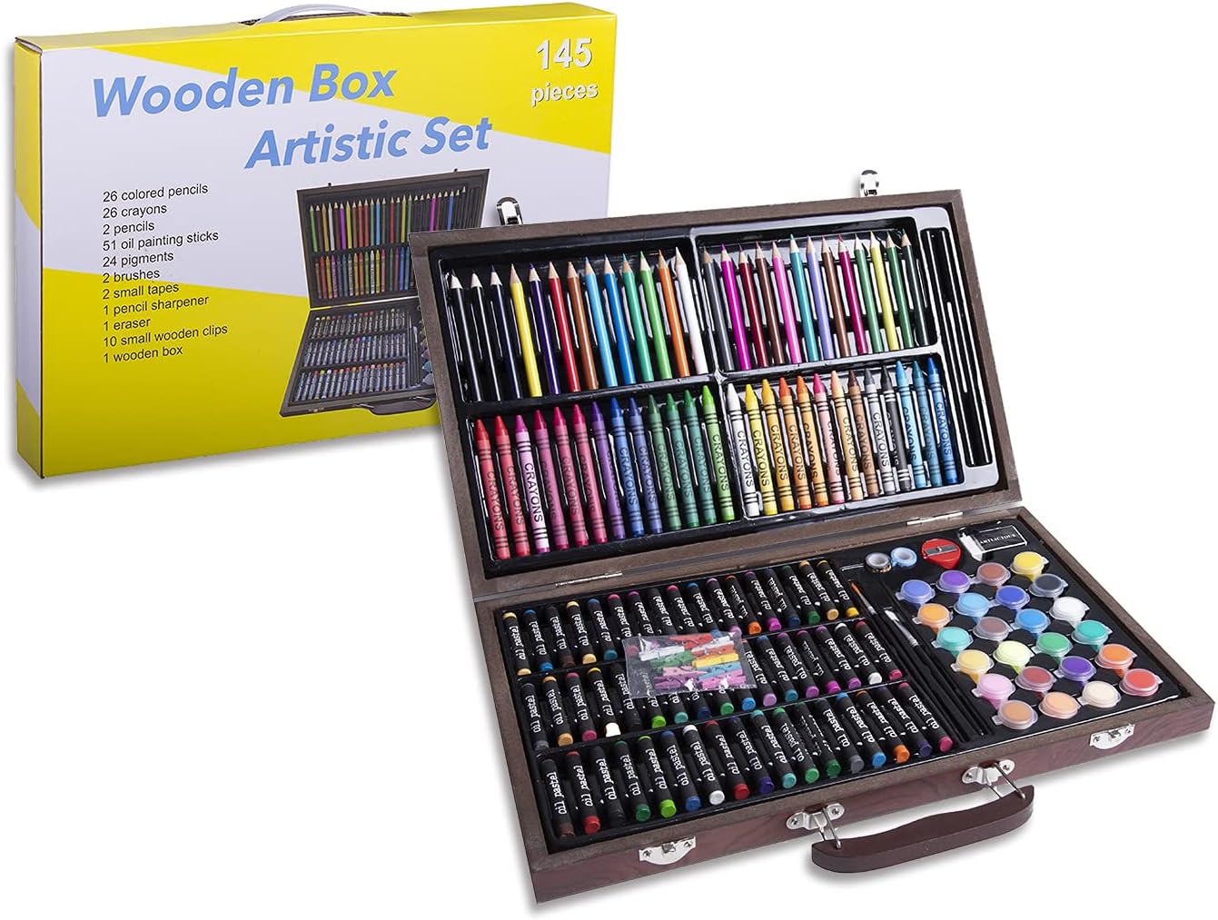 Amazon.com : WRITENBACO 145 Piece Deluxe Art Set, Wooden Art Box ...