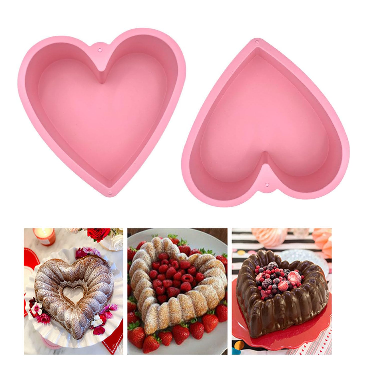 Amazon.com: JNXHON Nonstick Silicone Heart Cake Mold,Heart Cake Pan Set ...