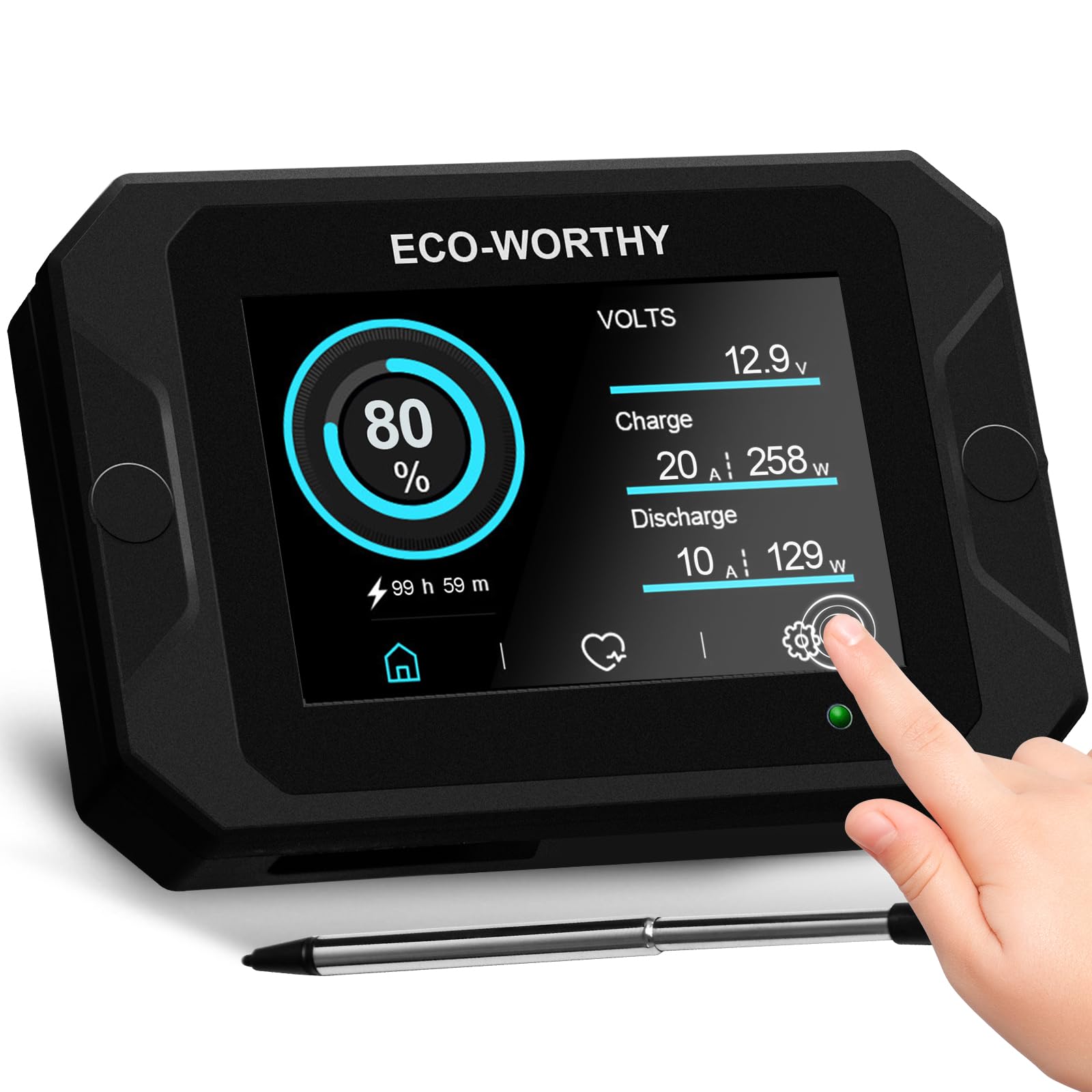 ECO-WORTHY Battery Monitor with Hall Sensor Touchable Display, 9-80V ...